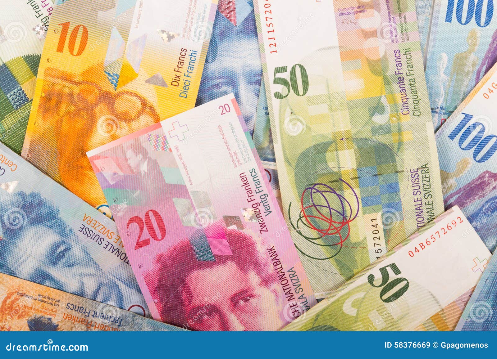 100, 50, 20 E 10 Banconote Dello Svizzero Del CHF Immagine Stock ...