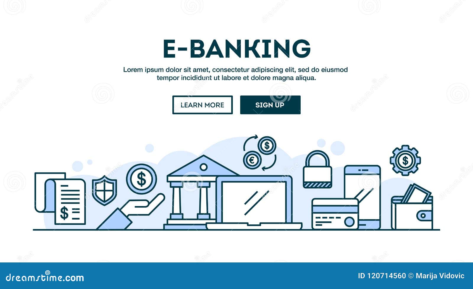 E-banking, Concept Header, Flat Design Thin Line Style Stock ...