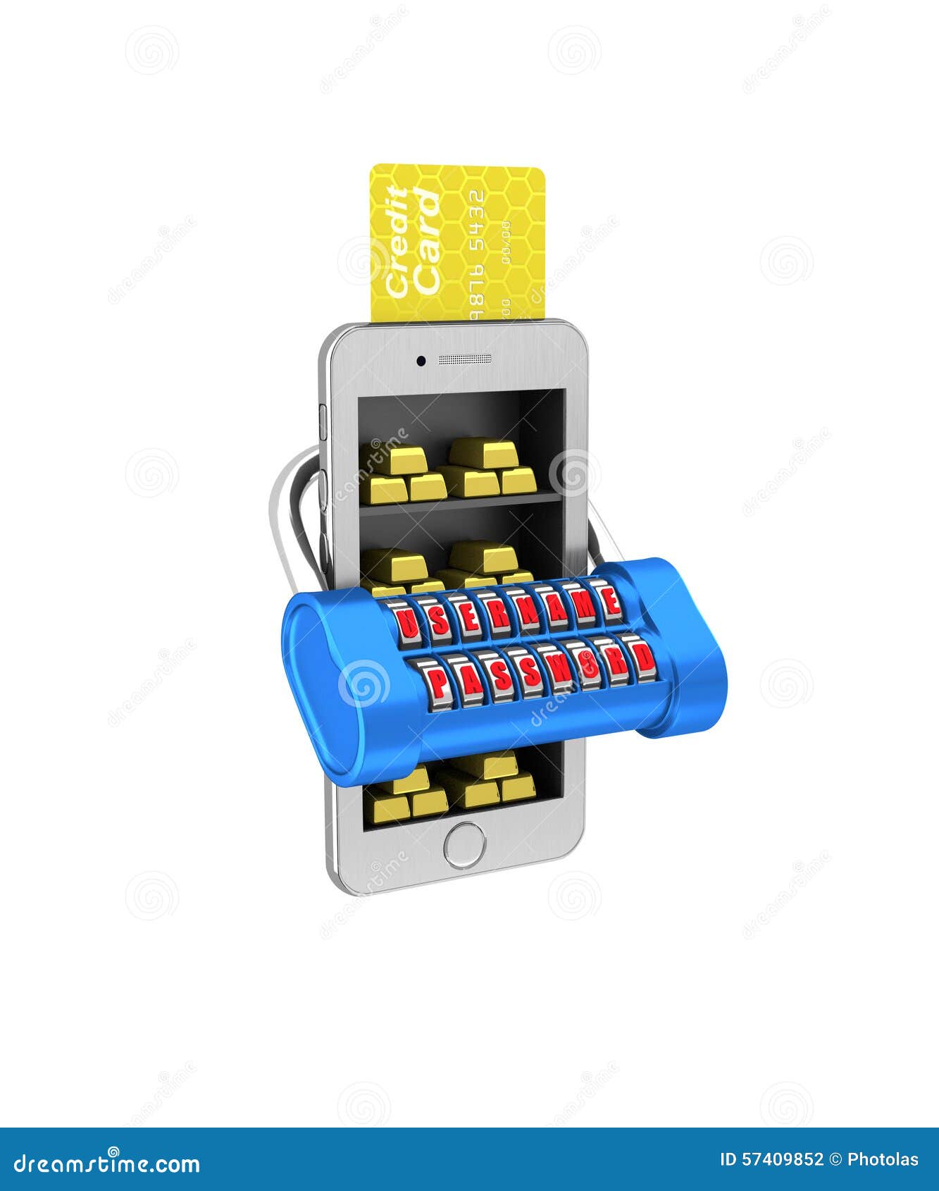 E Banking Gold Brick Smartphone Protected 3d Illustrati Stock ...