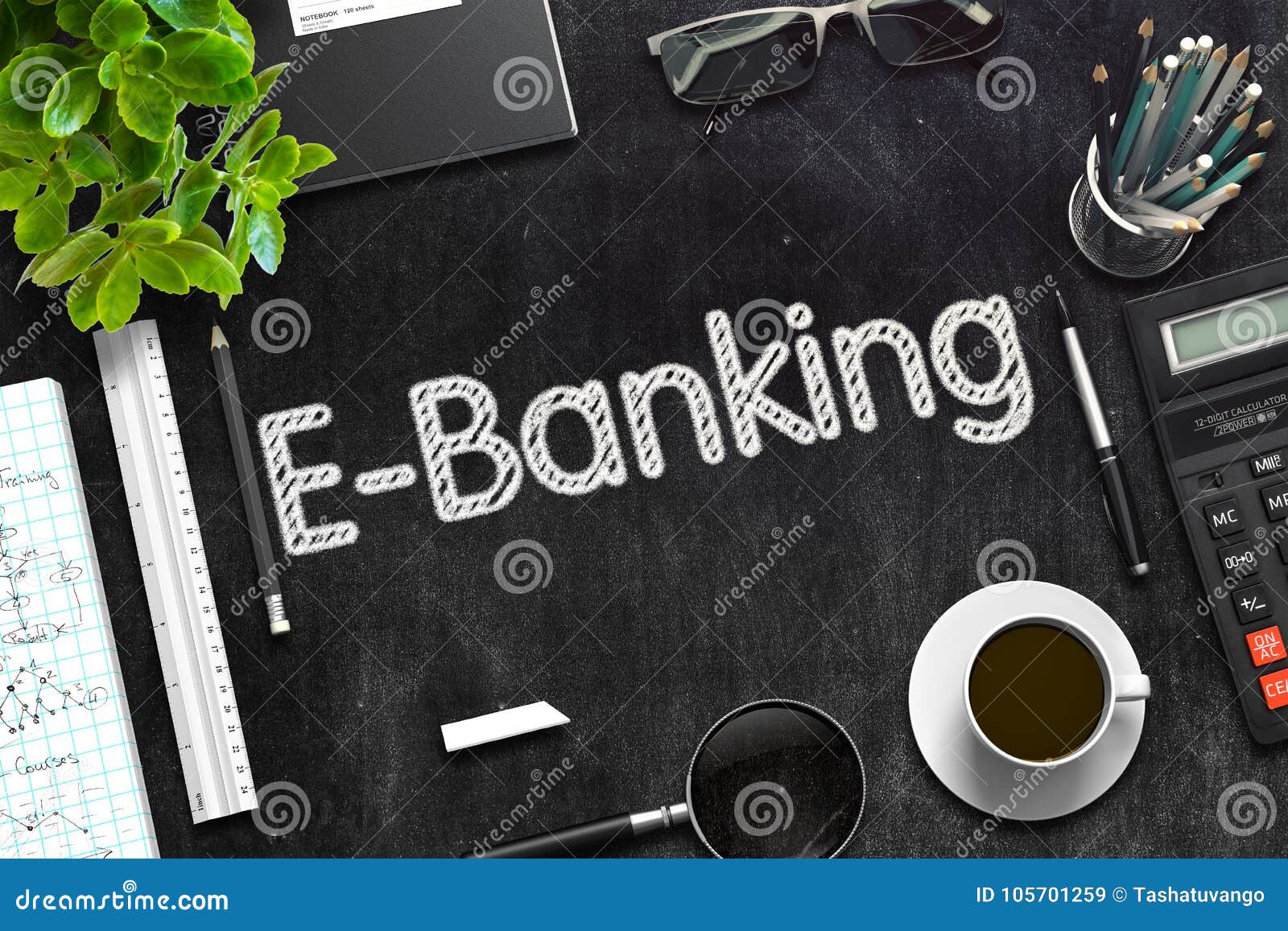 E-Banking - Text on Black Chalkboard. 3D Rendering. Stock Illustration ...