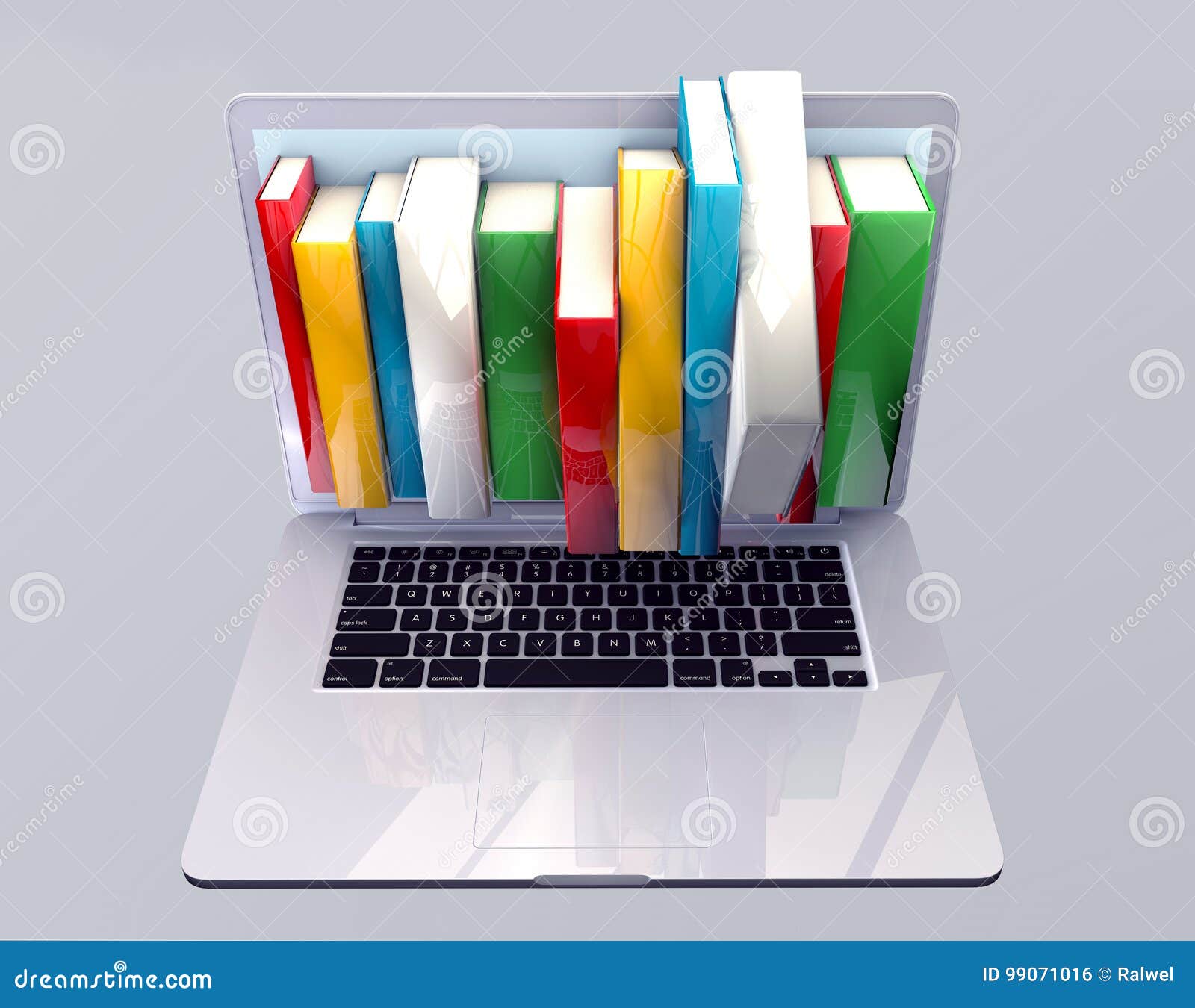 E-book Library Concept with Laptop Computer and Books Stock ...