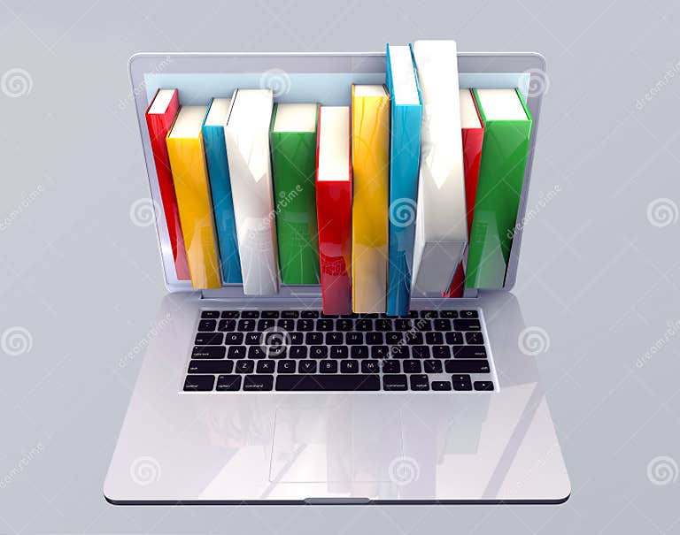 E-book Library Concept with Laptop Computer and Books Stock ...