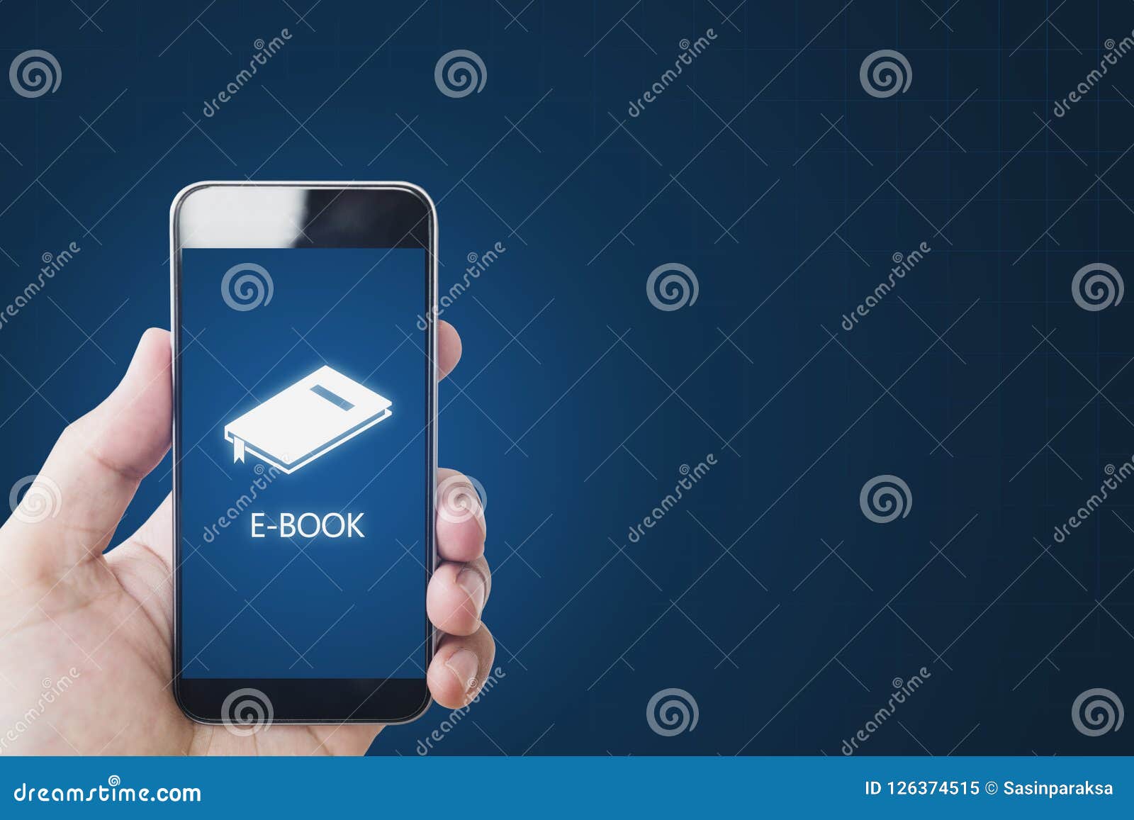 E-book on on Mobile Smart Phone, Hand Using E-book on Mobile Device ...