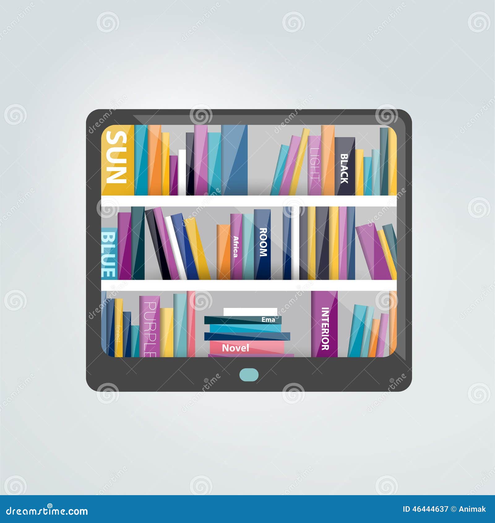 E-book Reader with Book Shelf. Stock Vector - Illustration of library ...