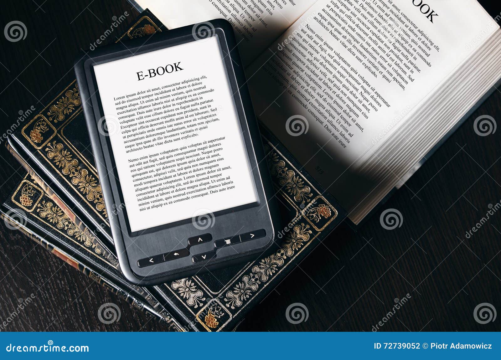 E-book Reader Device on Desk in Library Stock Photo - Image of online ...