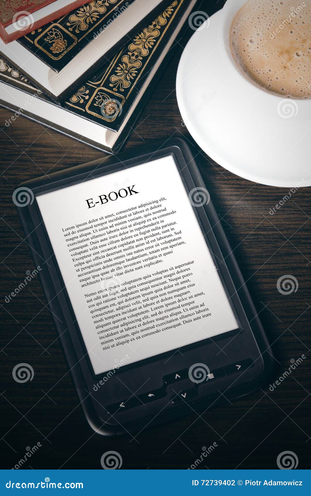 E-book Reader Device on Desk in Library Stock Photo - Image of display ...