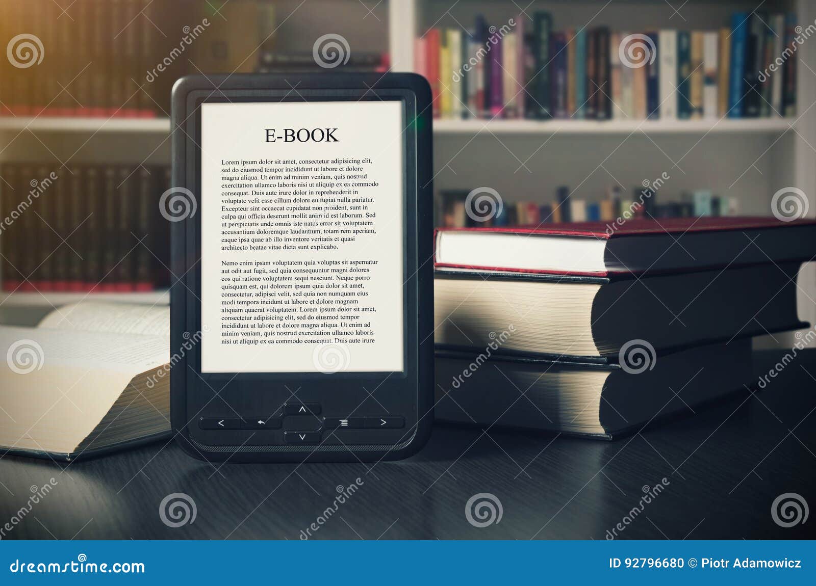 E-book Reader Device on Desk in Library Stock Photo - Image of word ...