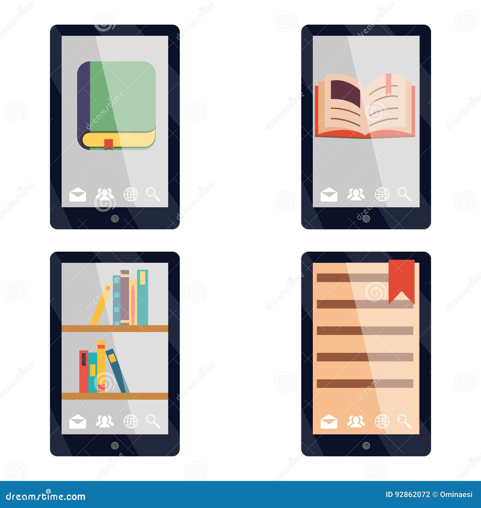 E-book Reader E-reader Flat Icons and Symbols Set Vector Illustration ...