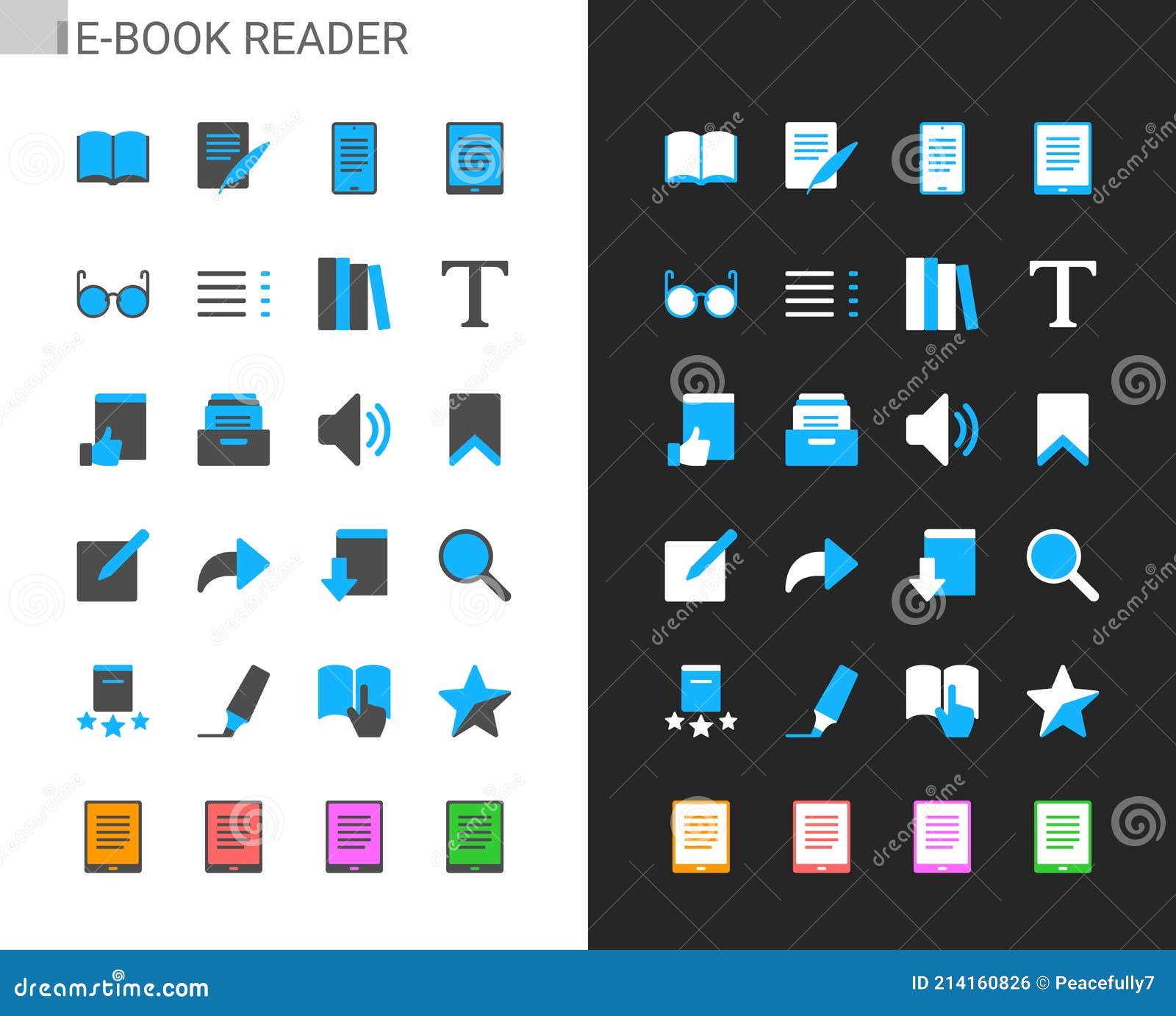 E-book Reader Icons Light and Dark Theme Stock Vector - Illustration of ...