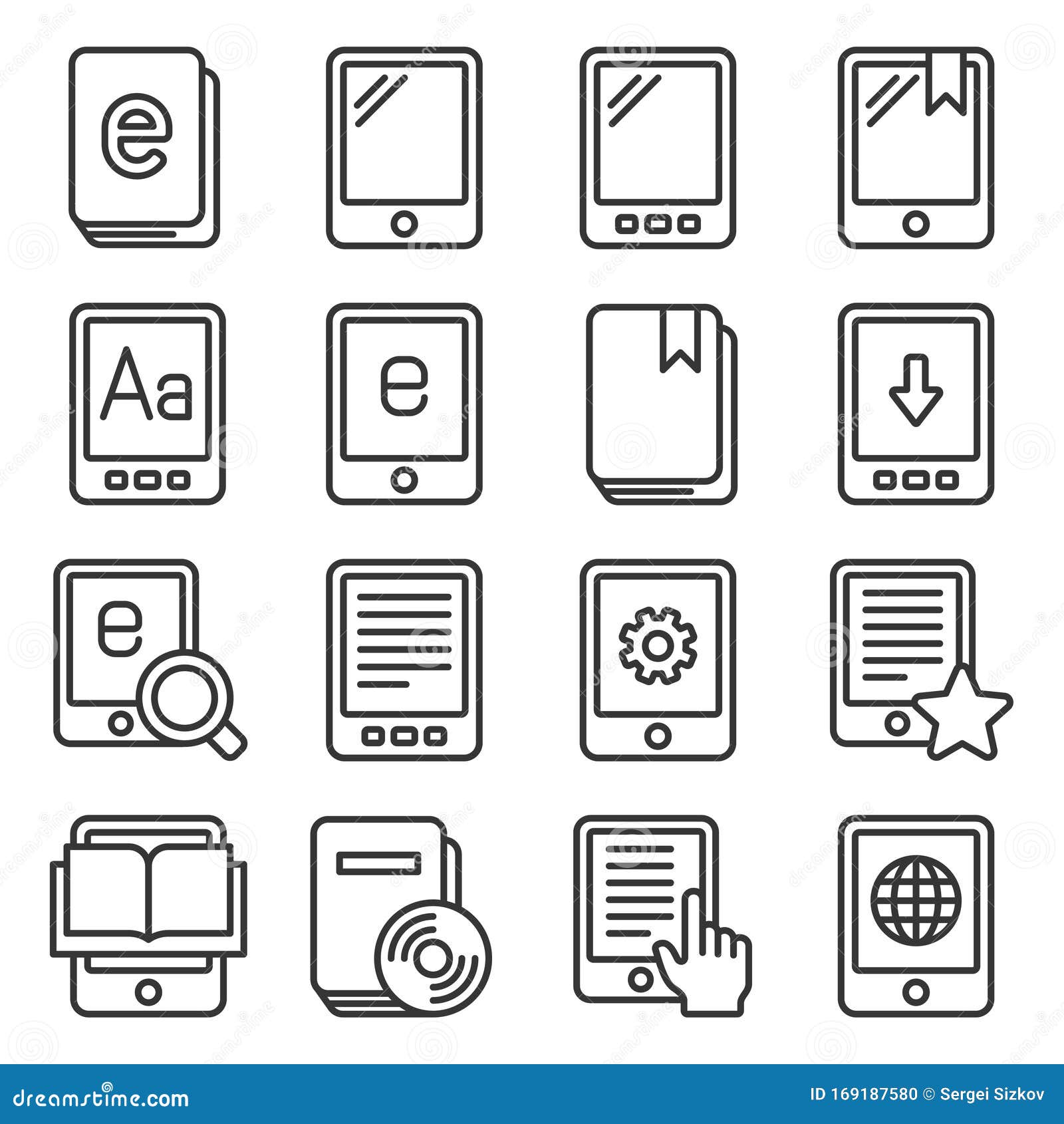 E-book Reader Icons Set on White Background. Line Style Vector Stock ...