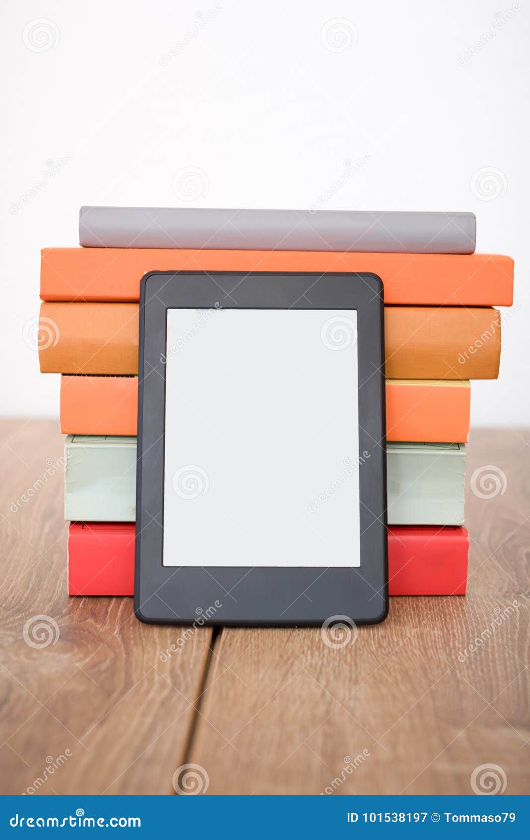 E-book Reader on a Stack of Books Stock Image - Image of screen ...