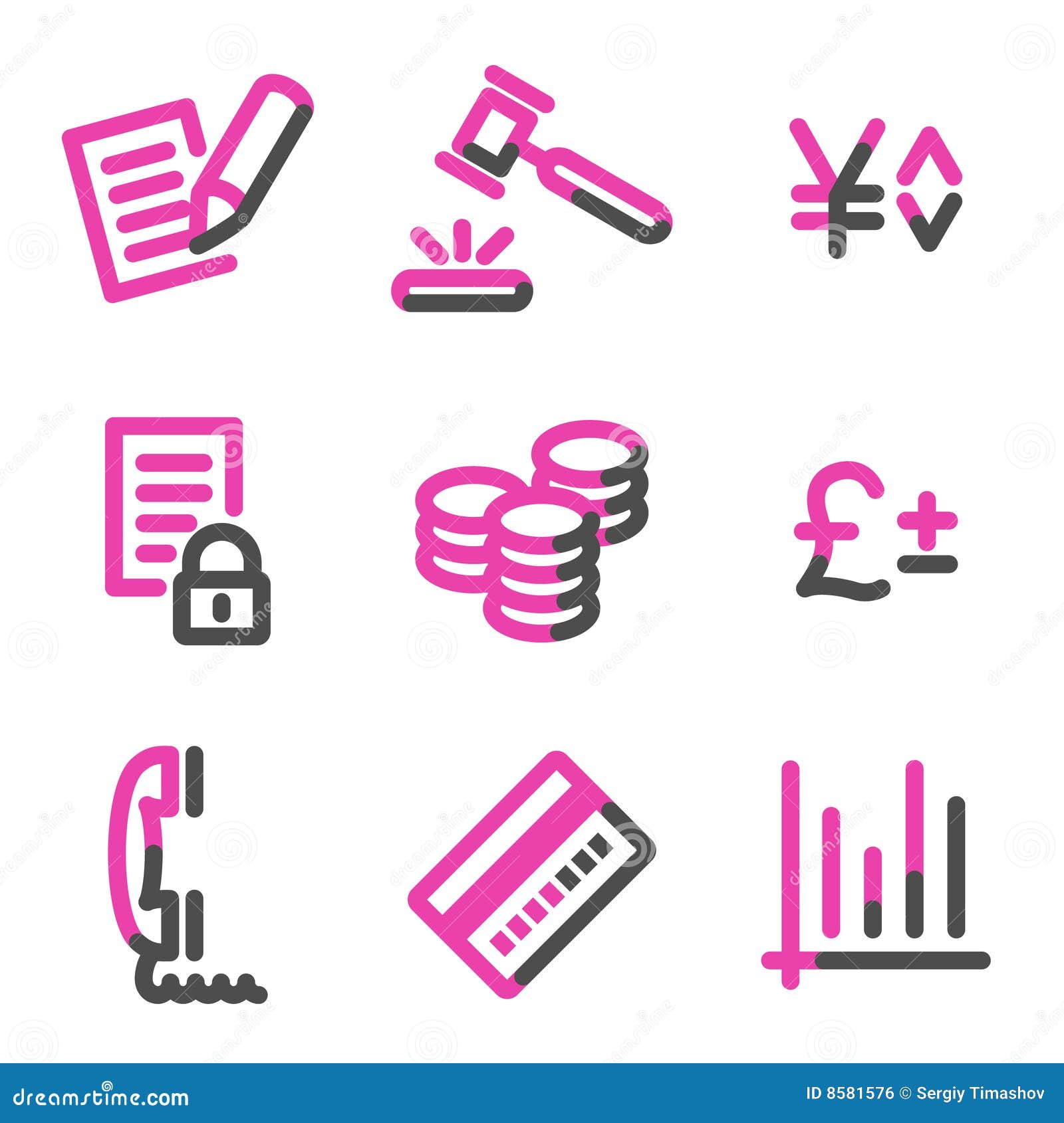 E-business Web Icons, Pink Contour Series Stock Illustration ...