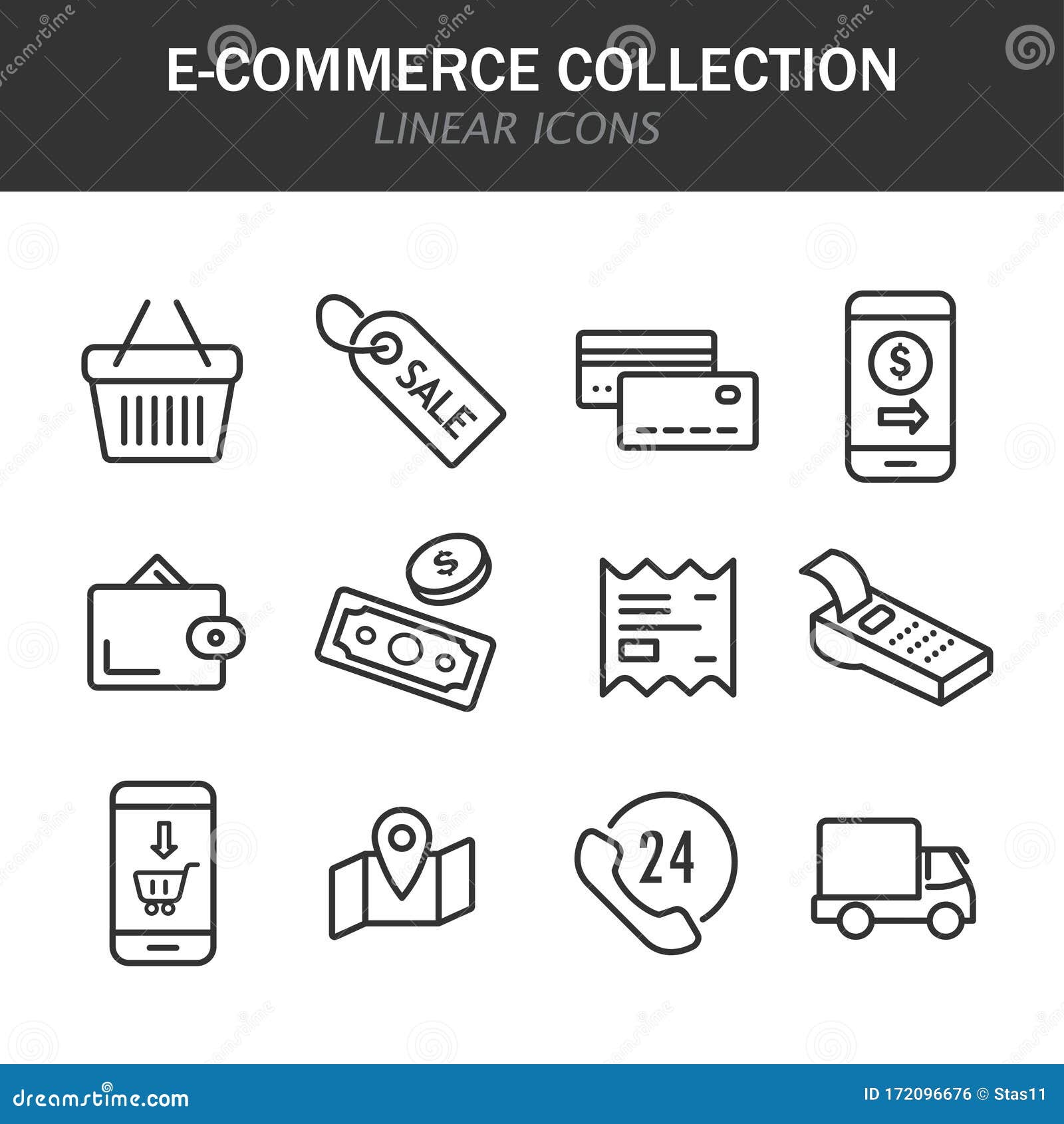 E-commerce Collection Linear Icons in Black on a White Background Stock ...