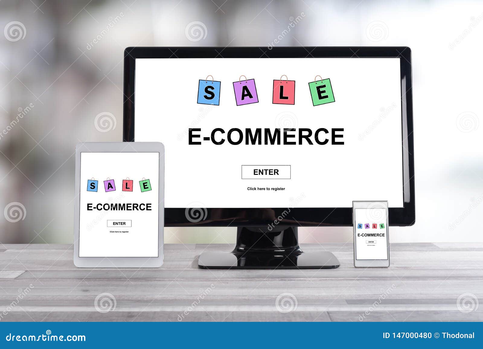 E-commerce Concept on Different Devices Stock Illustration ...