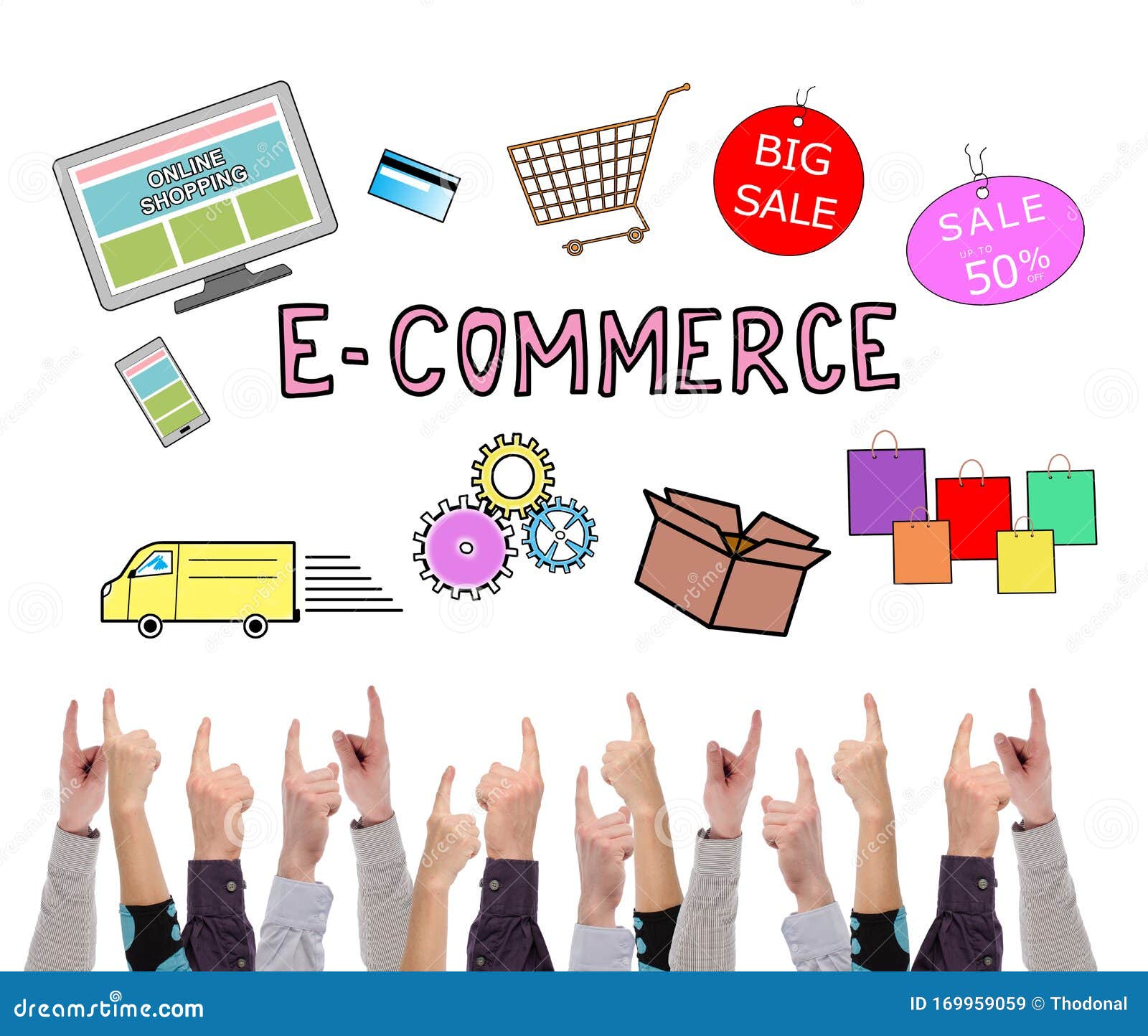 E-commerce Concept Pointed by Several Fingers Stock Image - Image of ...