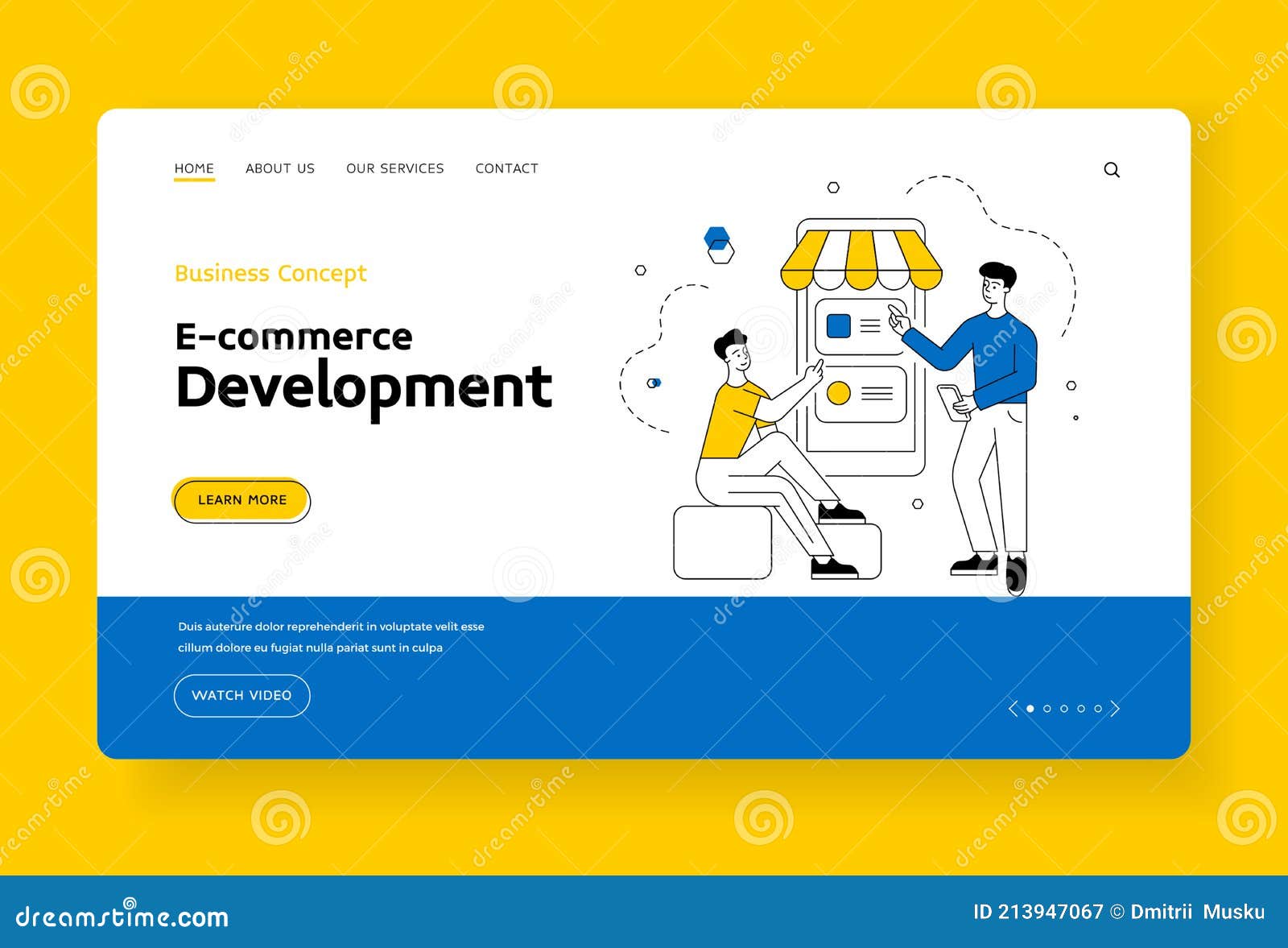 E-commerce Development Banner Template. Line Art Vector Illustration ...