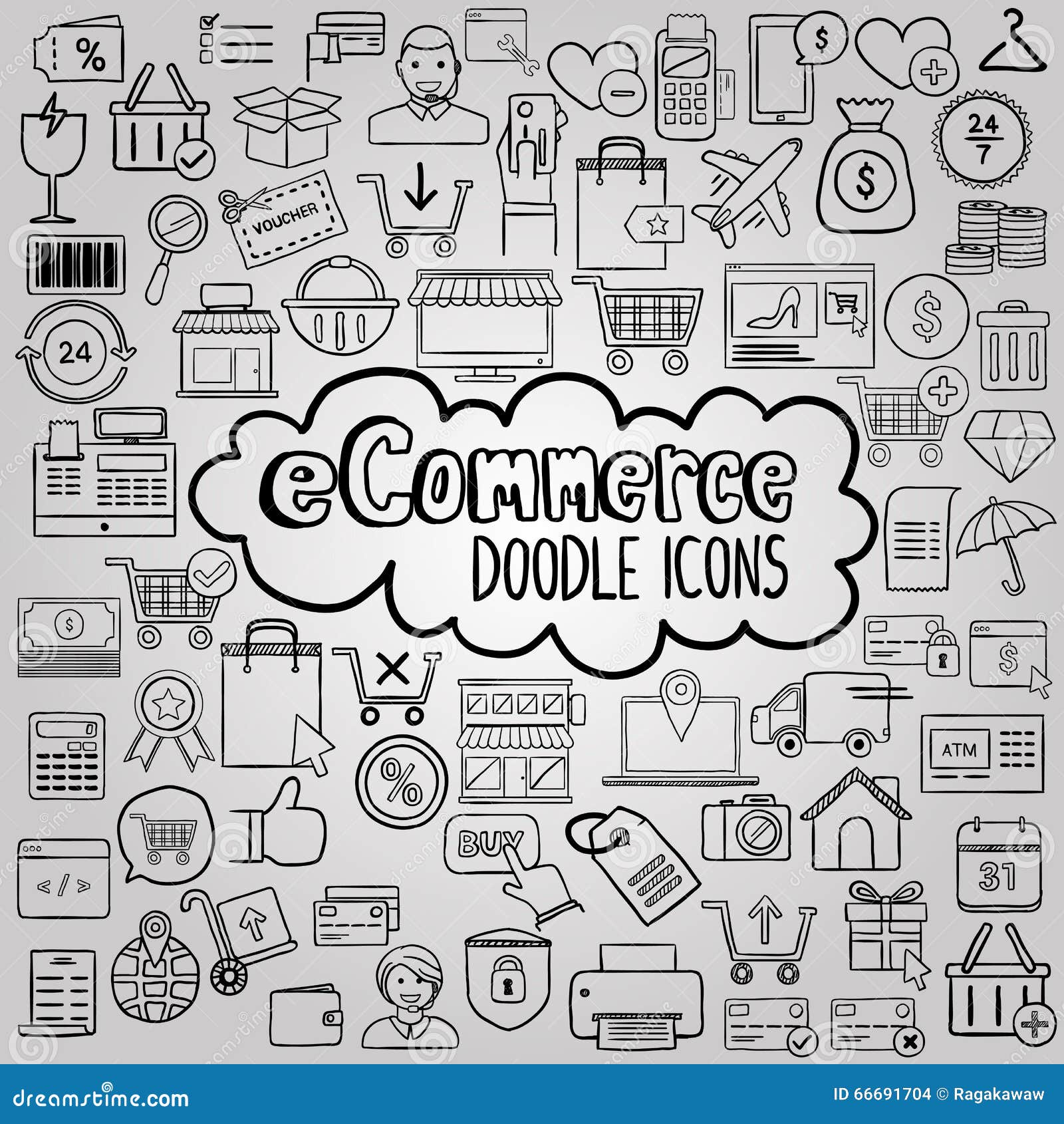 E Commerce Doodle Icons Collection Stock Vector - Illustration of ...