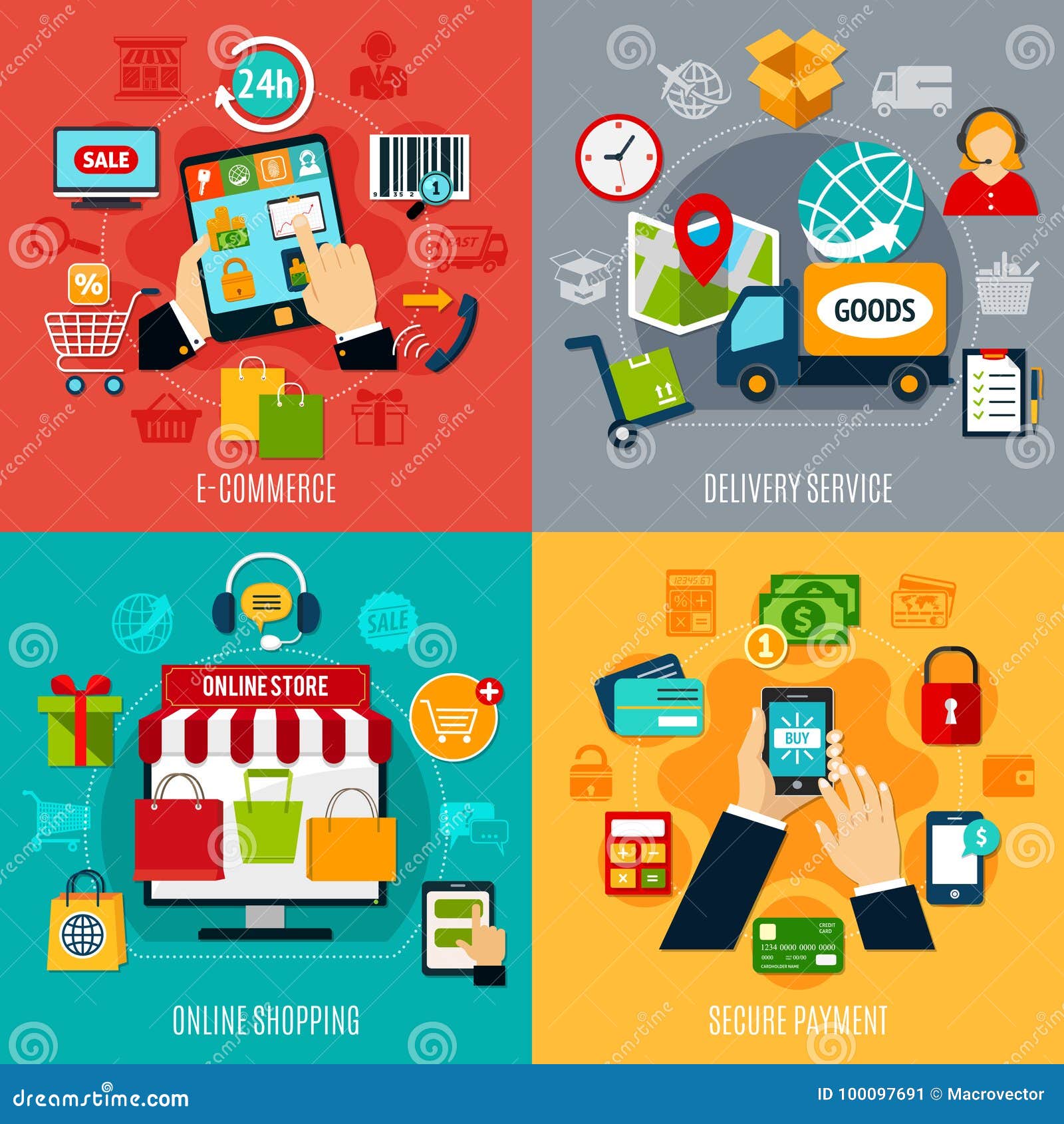 E-commerce Flat Design Concept Stock Vector - Illustration of retail ...