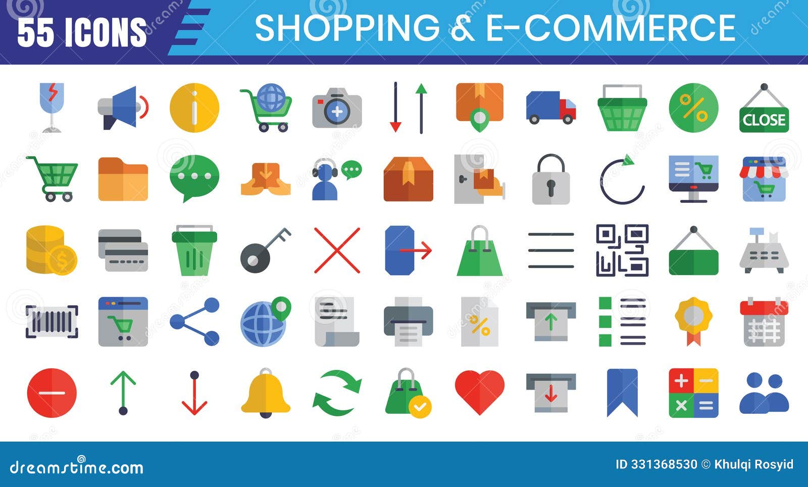 E-Commerce Flat Icons Set. Online Shopping Icon Collection Stock Vector - Illustration of like ...