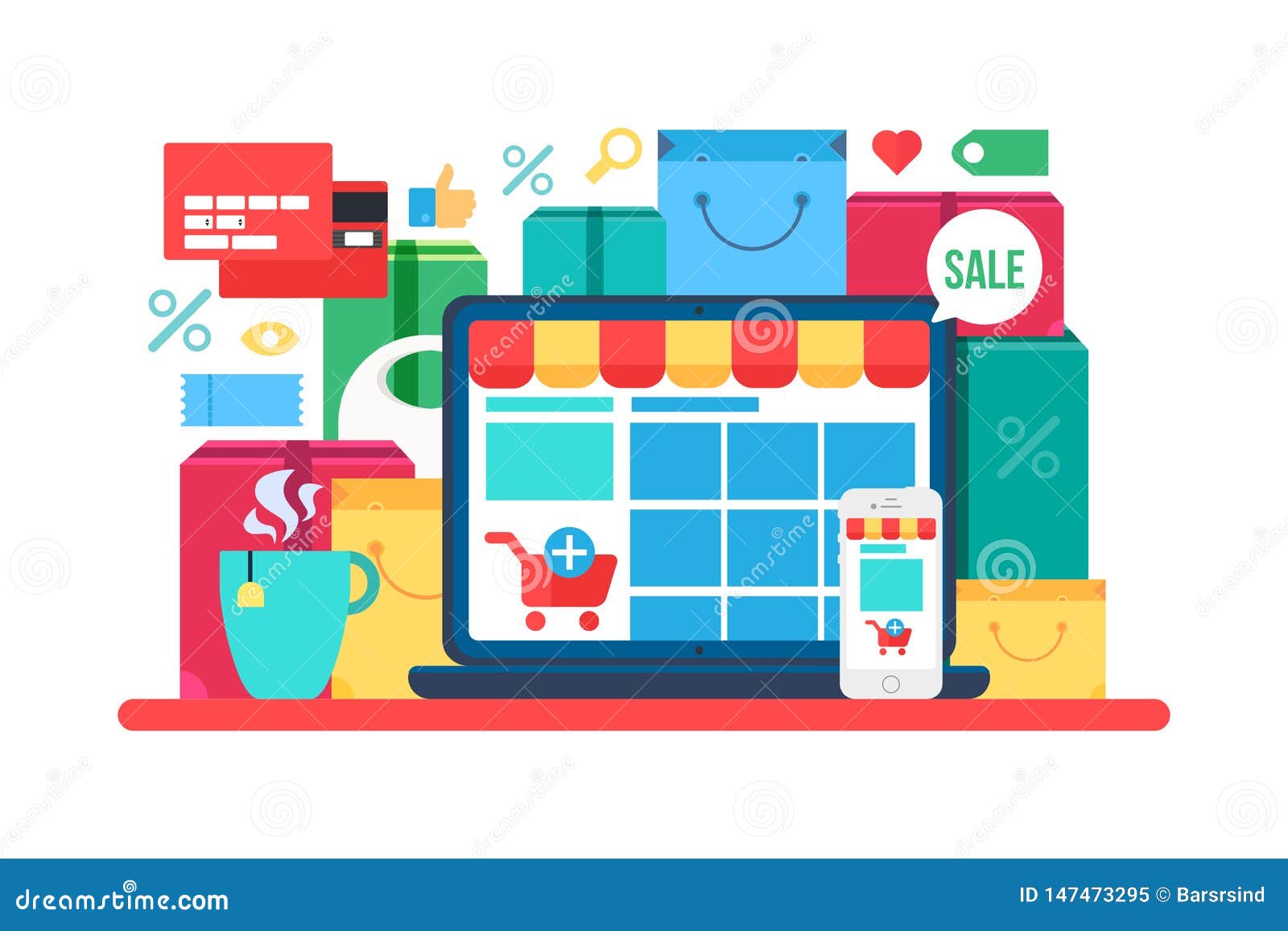 E Commerce Flat Vector Illustration Stock Illustration - Illustration ...