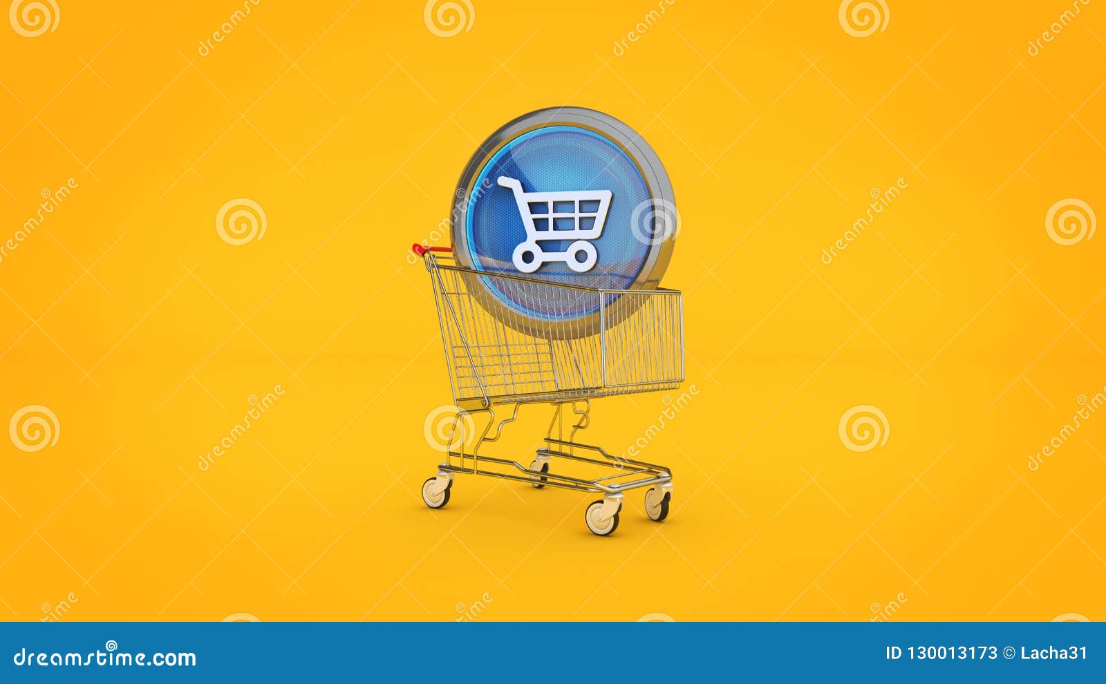 E-commerce Glossy Icon with Shopping Cart. 3d Rendering Stock ...