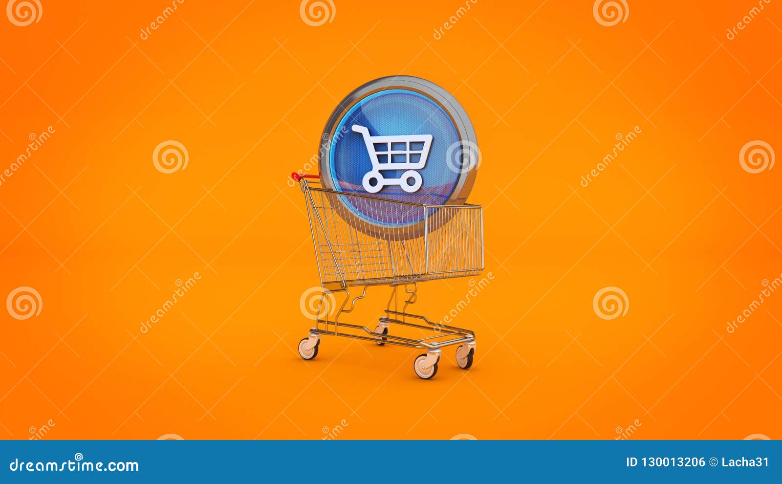 E-commerce Glossy Icon with Shopping Cart. 3d Rendering Stock ...