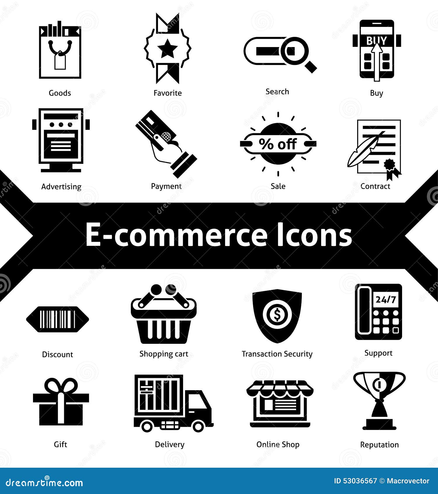 E-commerce Icons Black stock vector. Illustration of isolated - 53036567