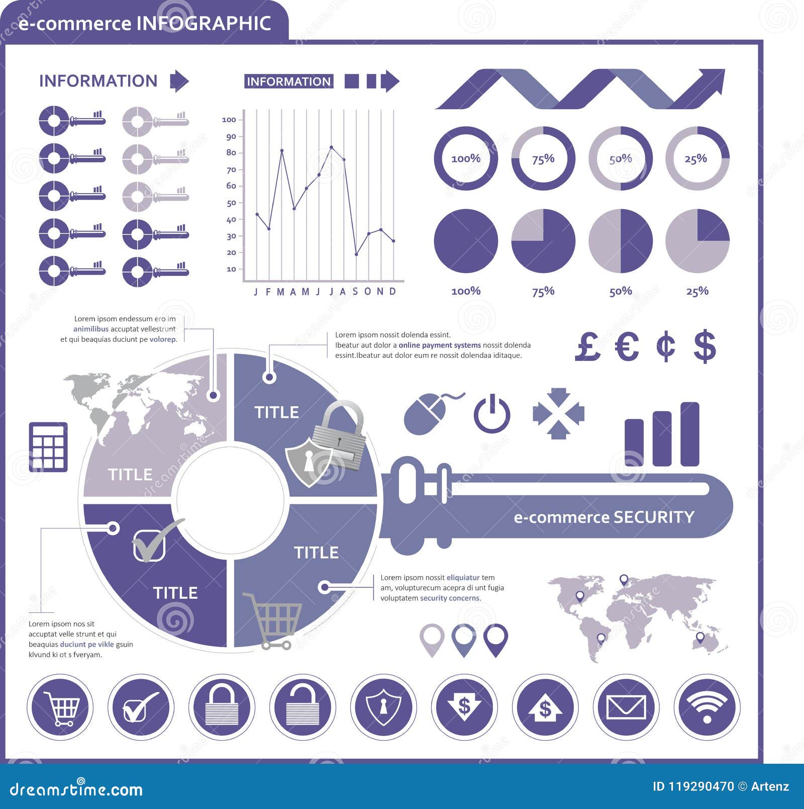 E-Commerce Infographic Elements Stock Vector - Illustration of lock ...