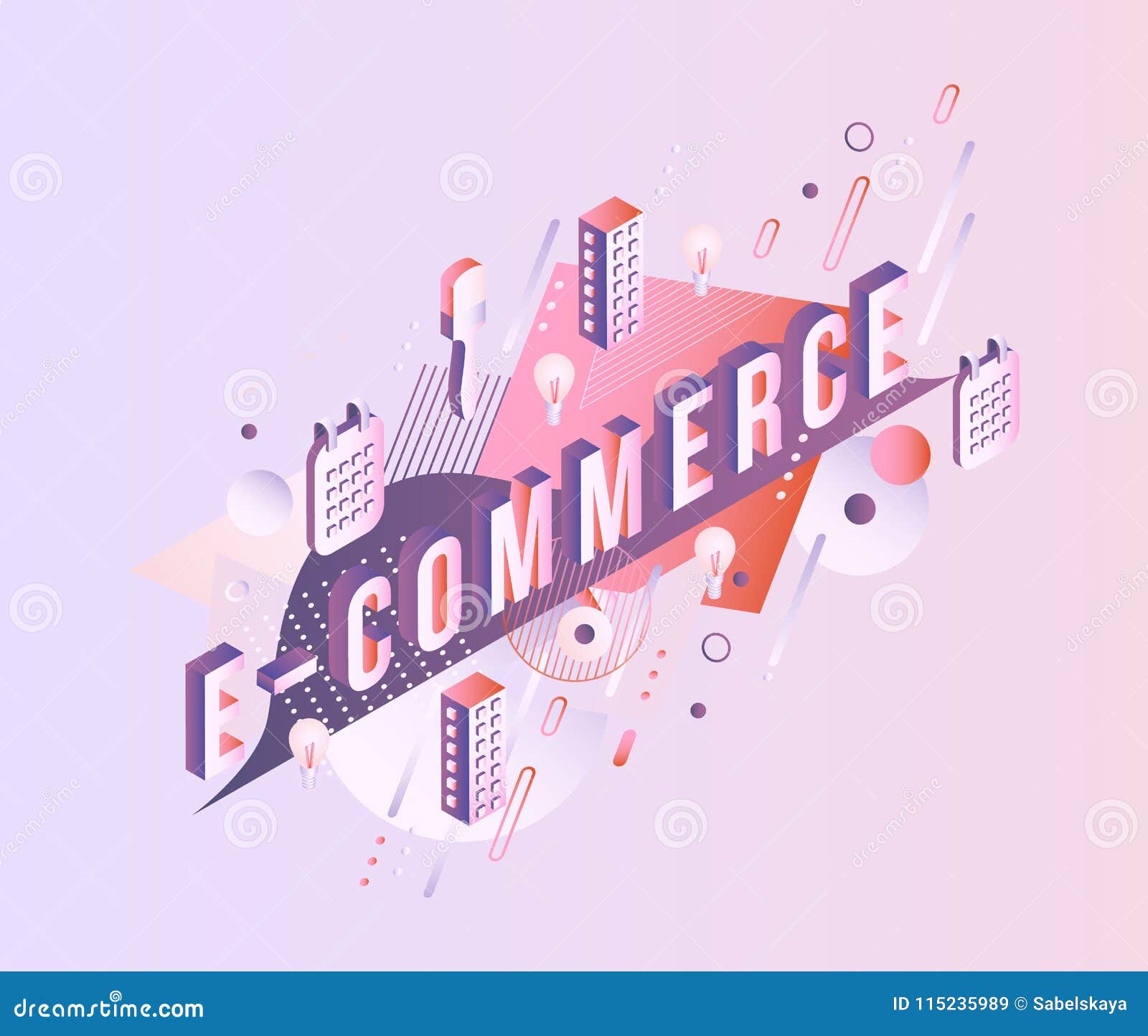 E-commerce Isometric Word Design - Letters with Gradient on Pastel ...