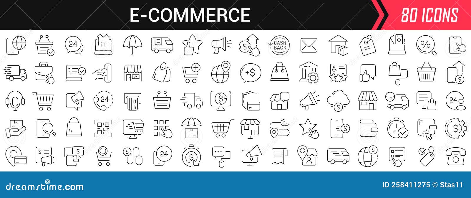 E-commerce Linear Icons in Black. Big UI Icons Collection in a Flat ...