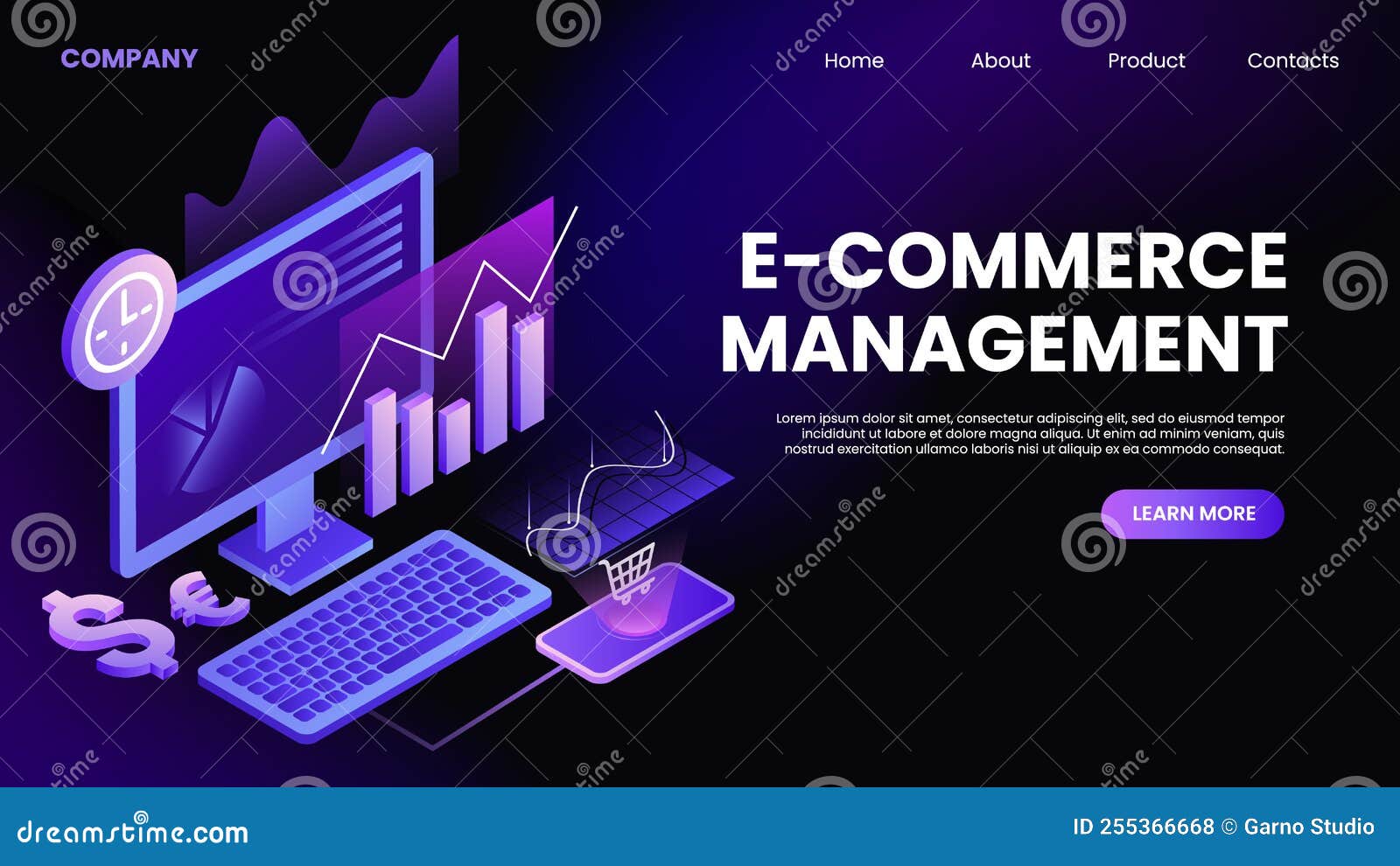 E-Commerce Management Horizontal Banner. WebPage Template Stock Vector ...