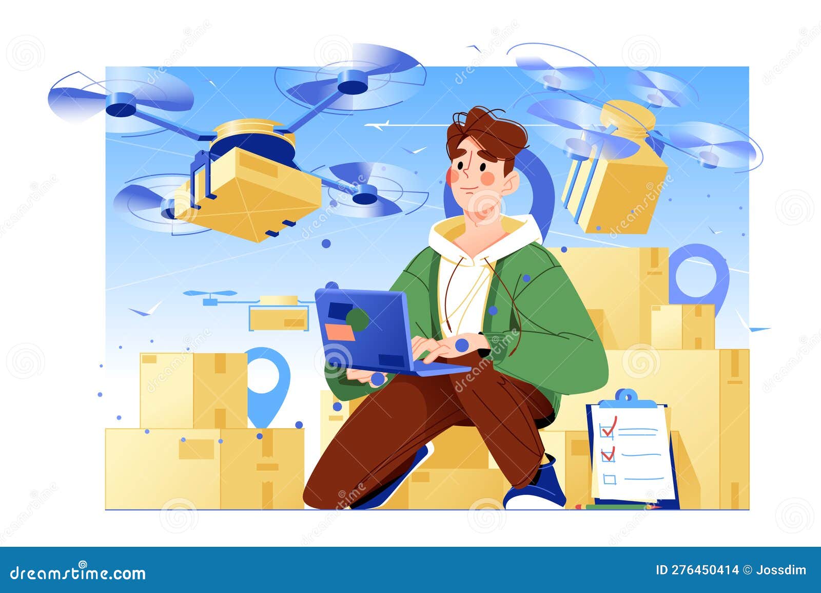 Fast Drone Delivery Vector Banner Template. Contemporary Package ...