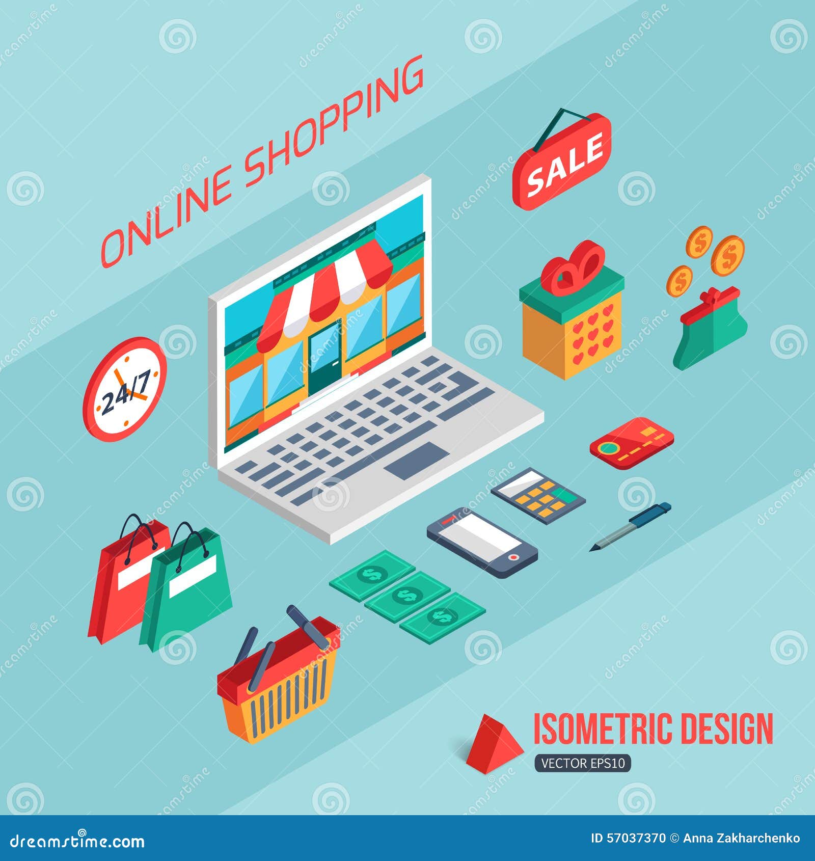 E-commerce and Online Shopping. Flat 3d Isometric Stock Vector ...