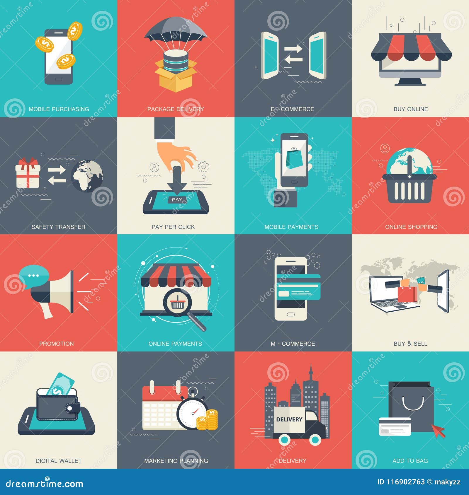 E - Commerce and Online Shopping Icon Set. Flat Vector Stock Vector - Illustration of flat ...