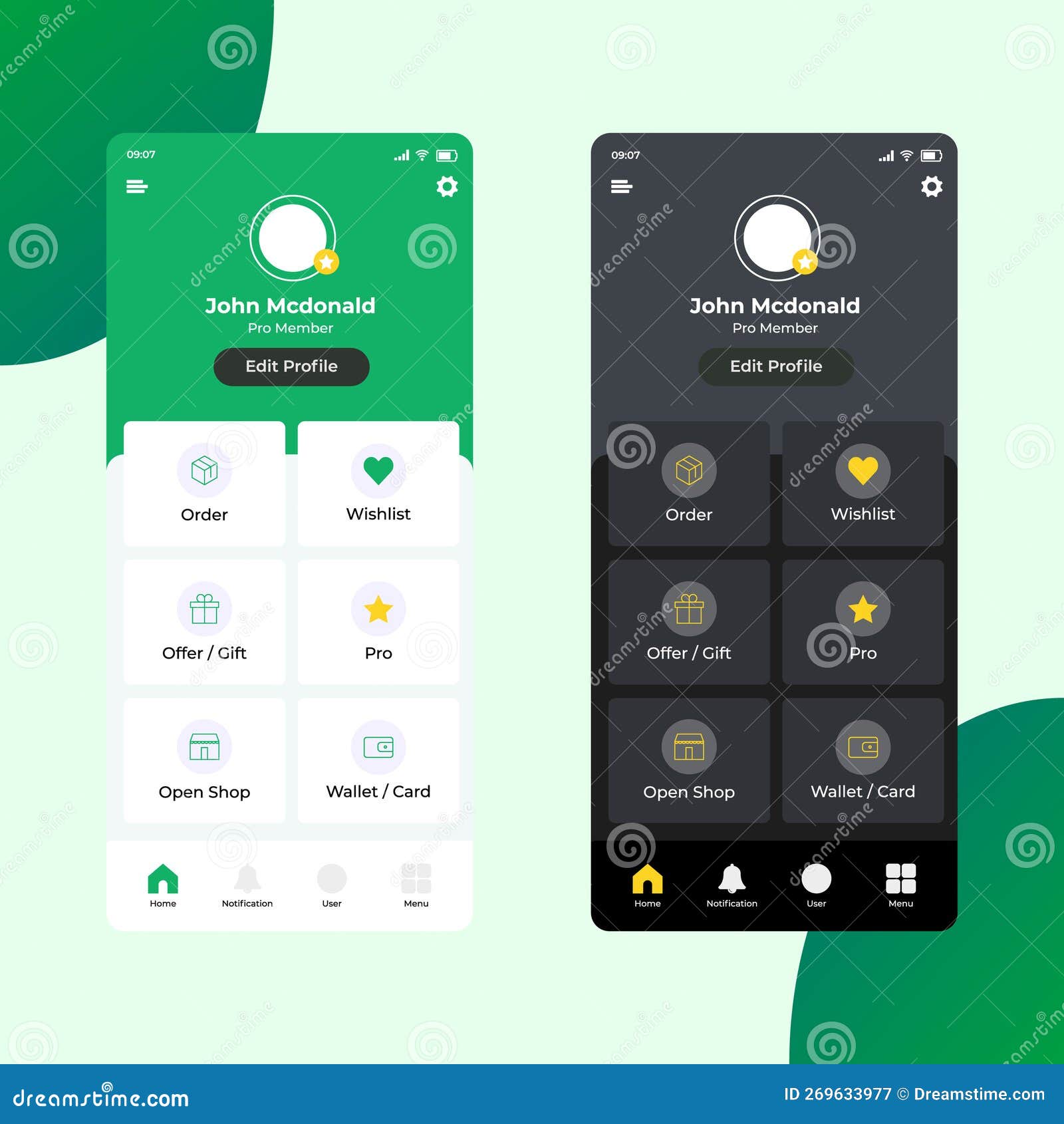 E-commerce Profile Mobile Application Flat Concept Design Stock Vector ...