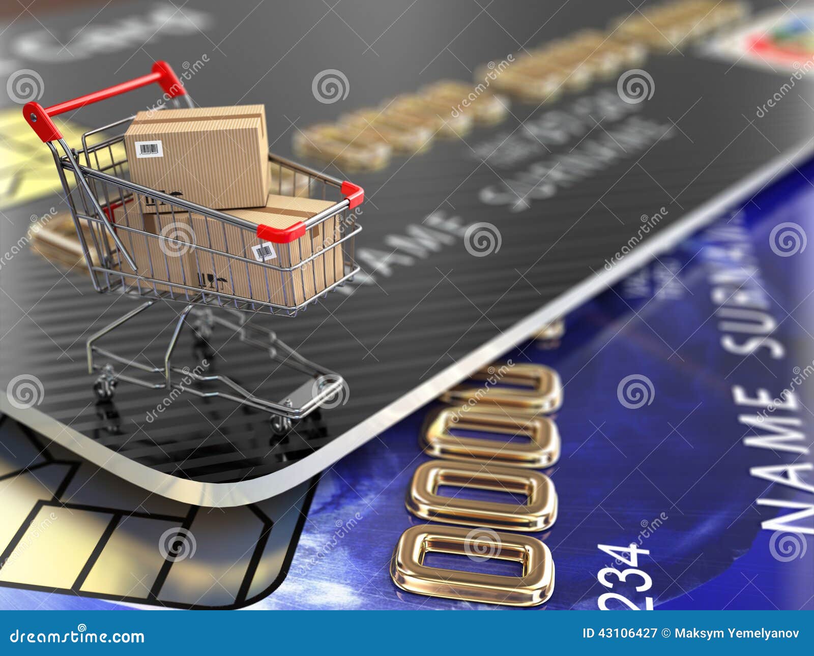 E-commerce. Shopping Cart and Credit Cards Stock Illustration ...