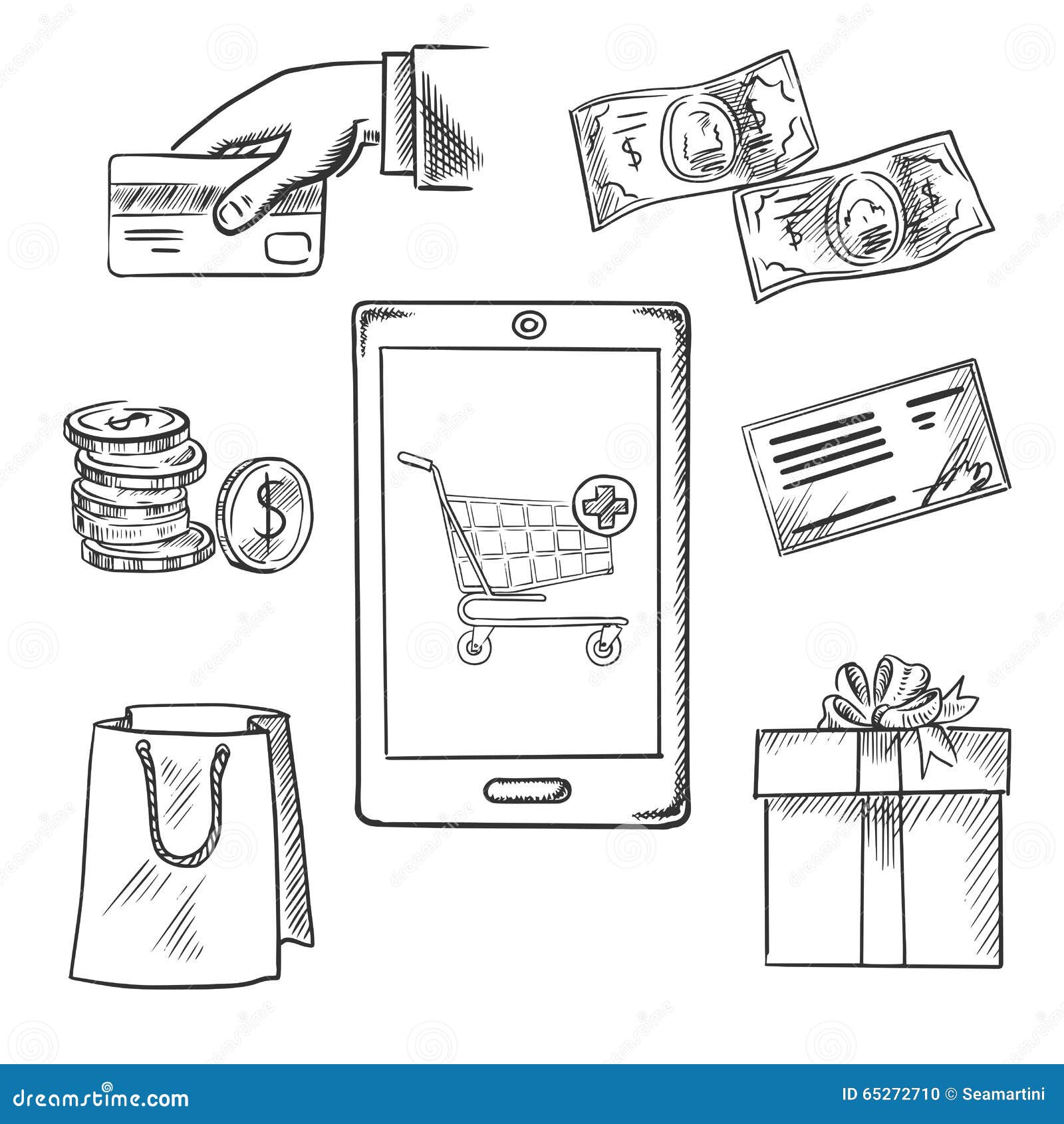 E-Commerce- Und Einkaufsskizzenikonen Vektor Abbildung - Illustration ...