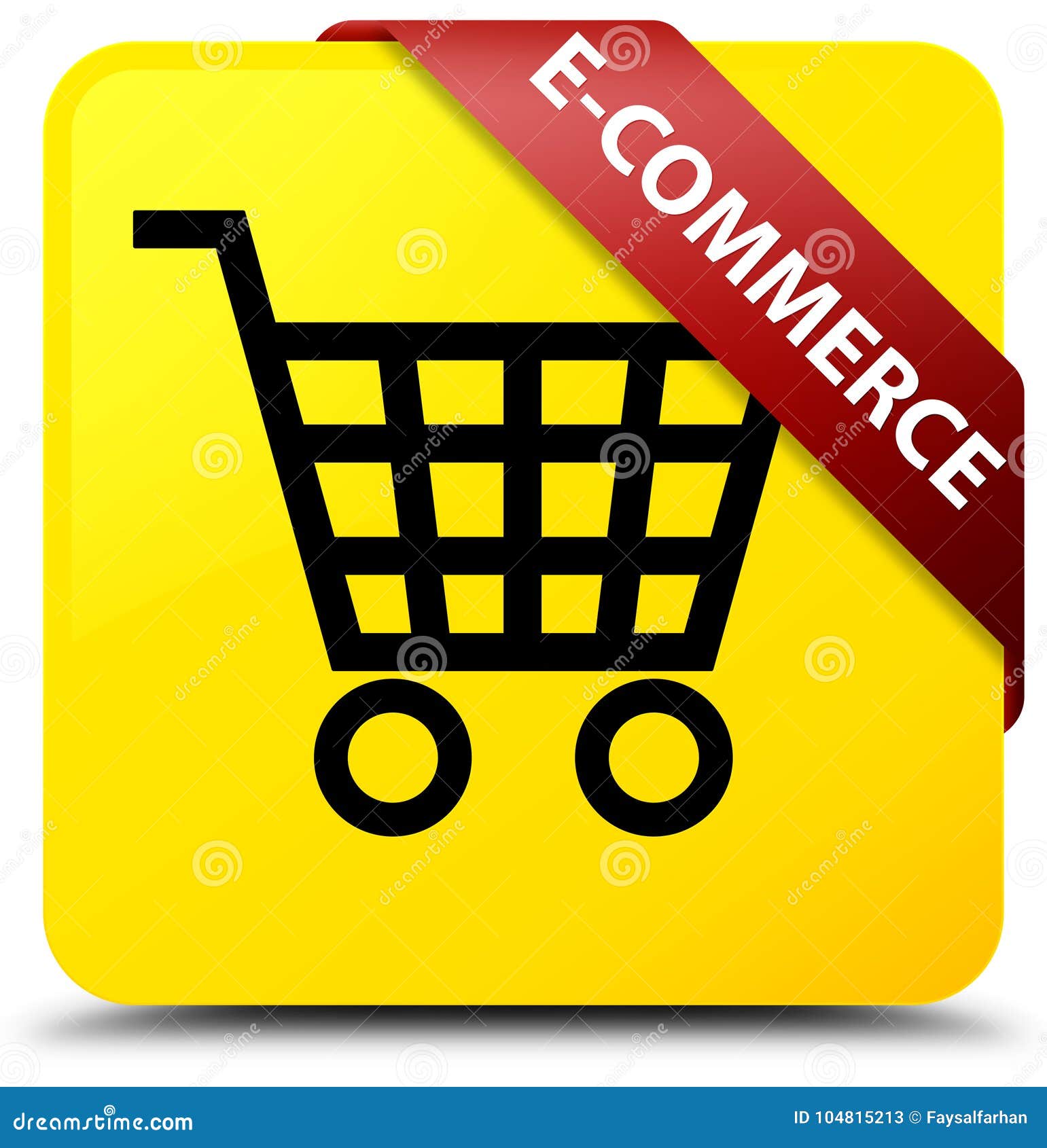 E-commerce Yellow Square Button Red Ribbon in Corner Stock Illustration ...