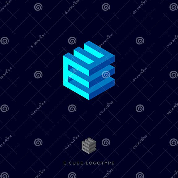 E Cube Blue Logo. Building Logo. 3D Monogram. Stock Vector ...