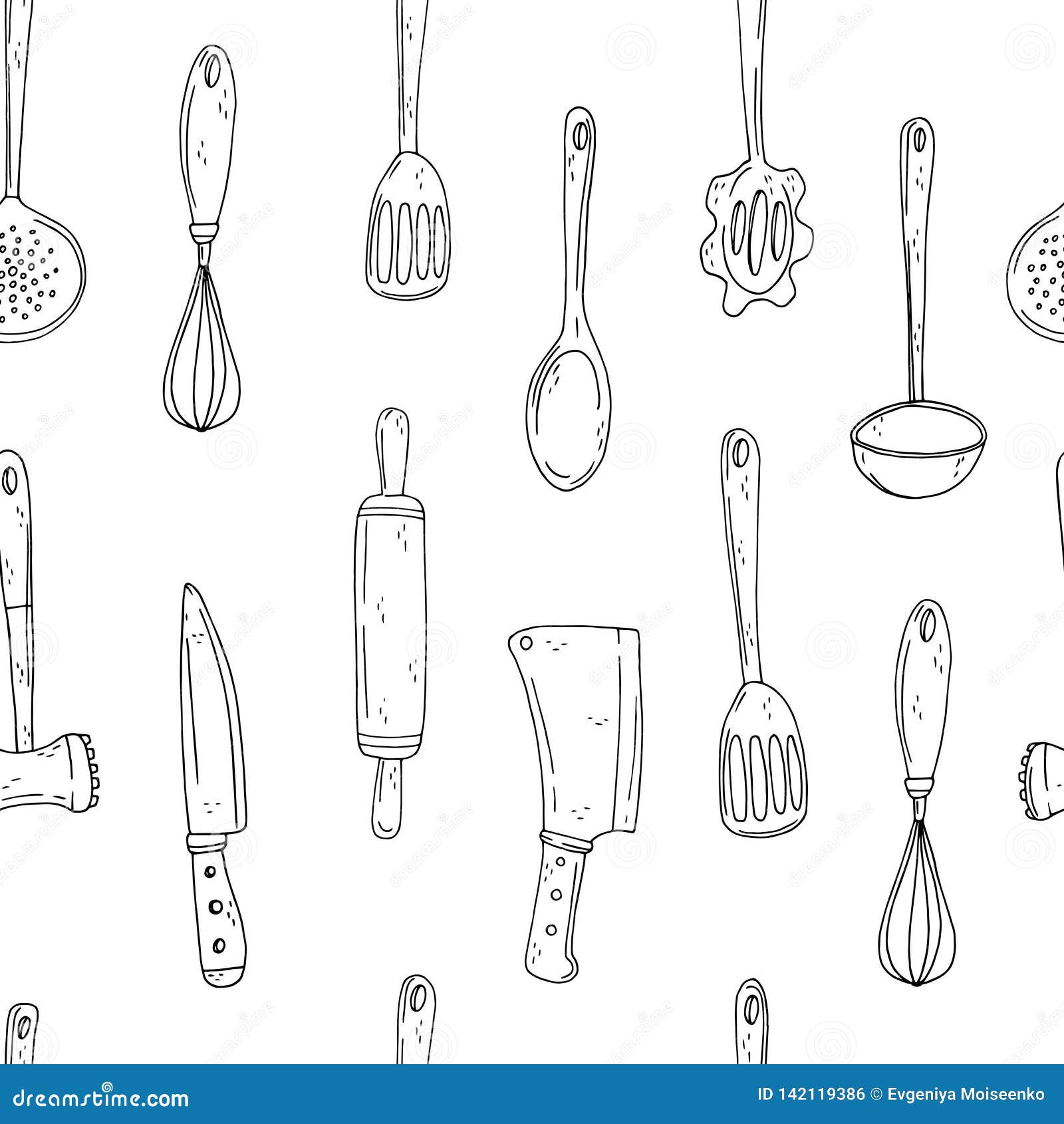 Seamless Vector Pattern of Elements with Hand Drawn Kitchen Tools on a ...