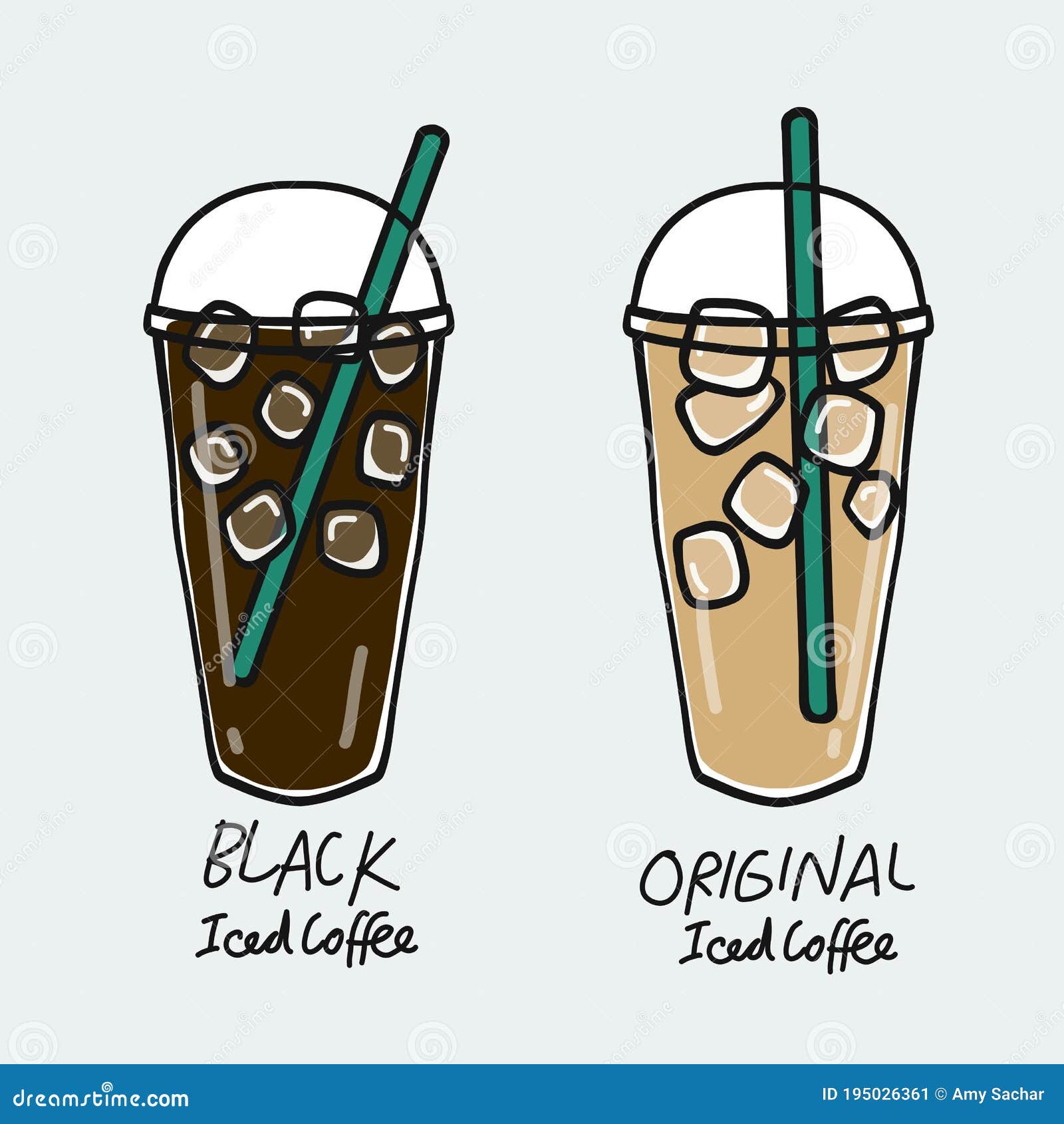 Black Iced Coffee Cup and Original Iced Coffee Cup Cartoon Illustration ...