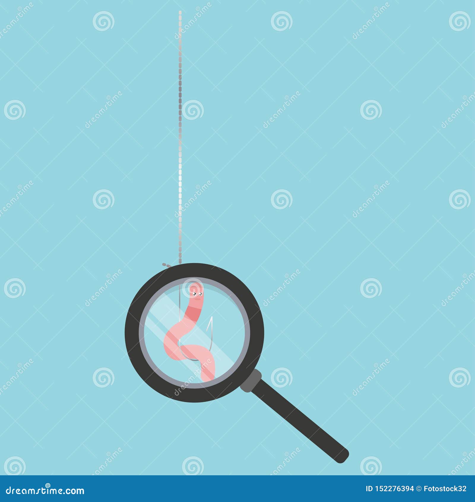 We Examine the Worm on a Hook Under a Magnifying Glass, Fishing Bait ...
