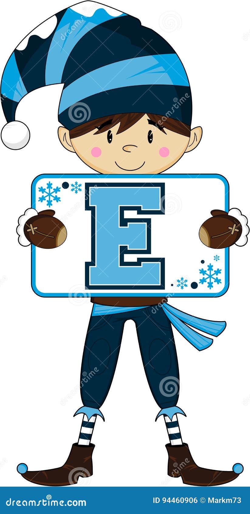 E is for Elf stock vector. Illustration of woolyhat, gloces - 94460906