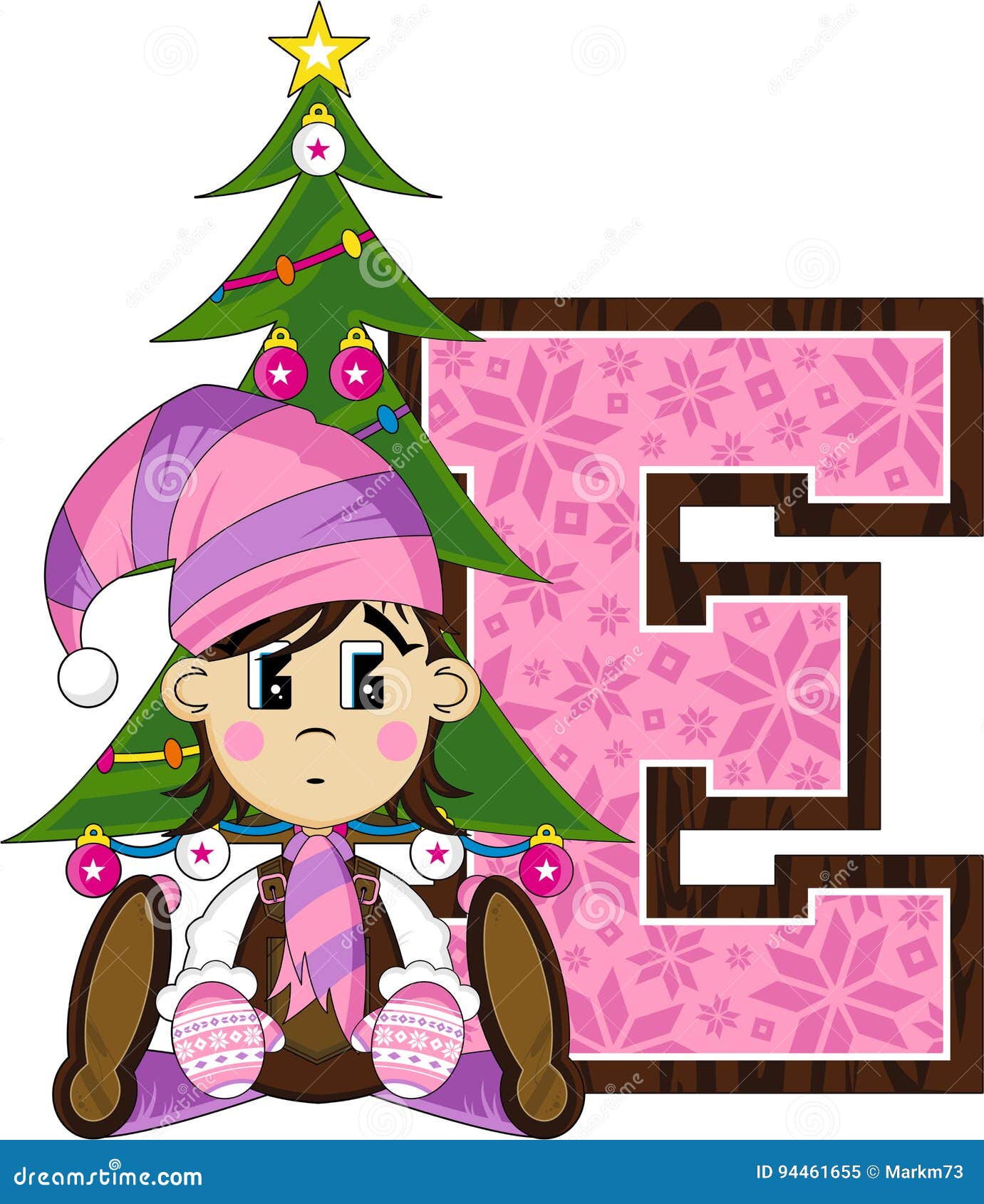 E is for Elf stock vector. Illustration of gloces, mittens - 94461655