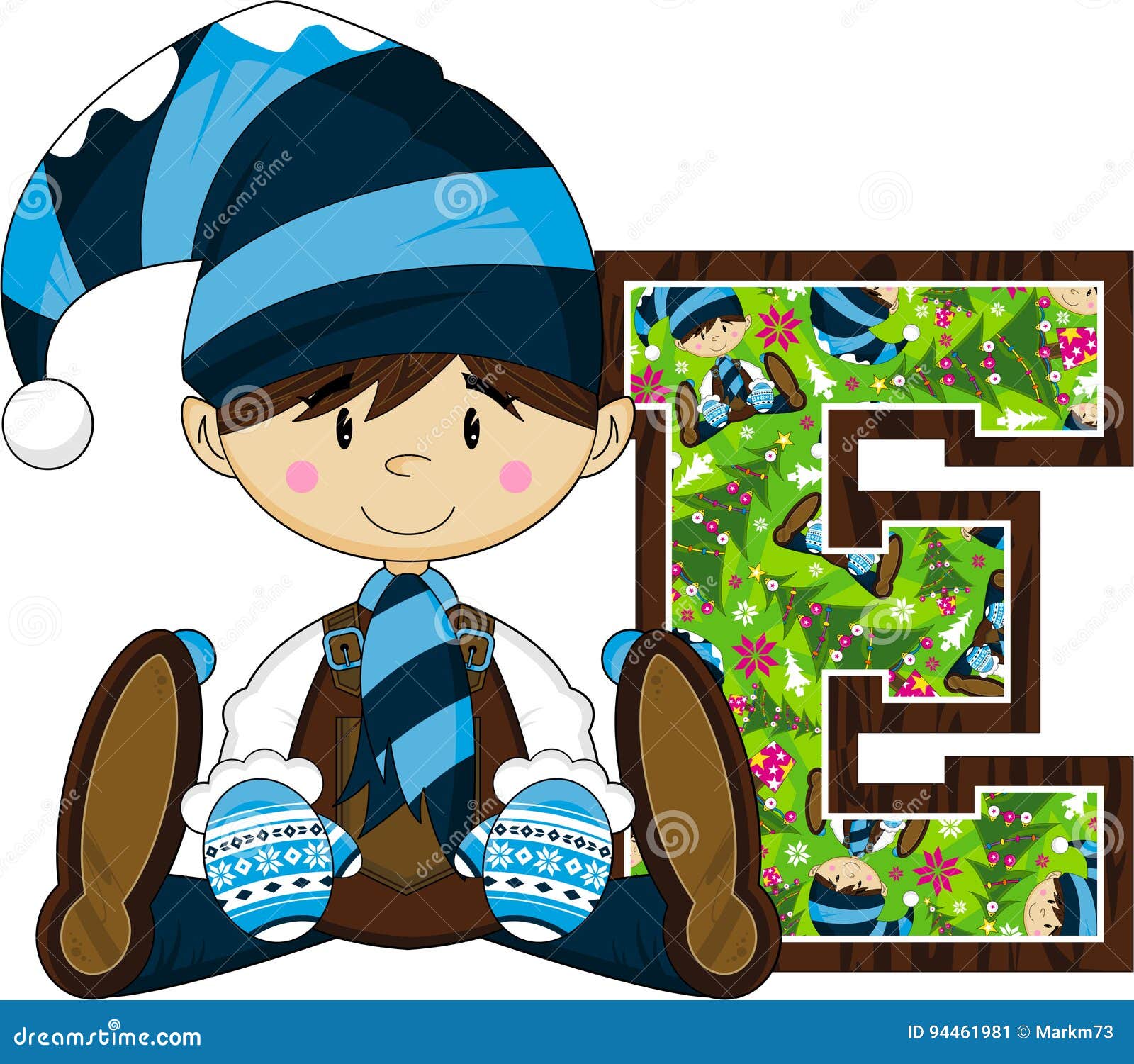 E is for Elf stock vector. Illustration of xmas, cute - 94461981