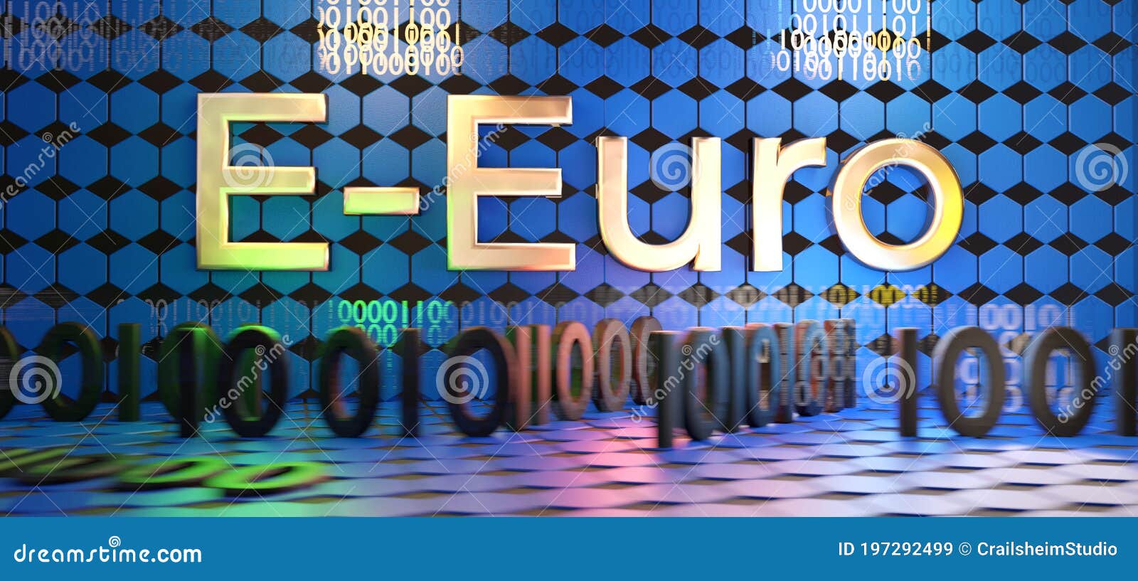 E-euro Digital Concept and Binary Code. Europe Design Background 3d ...