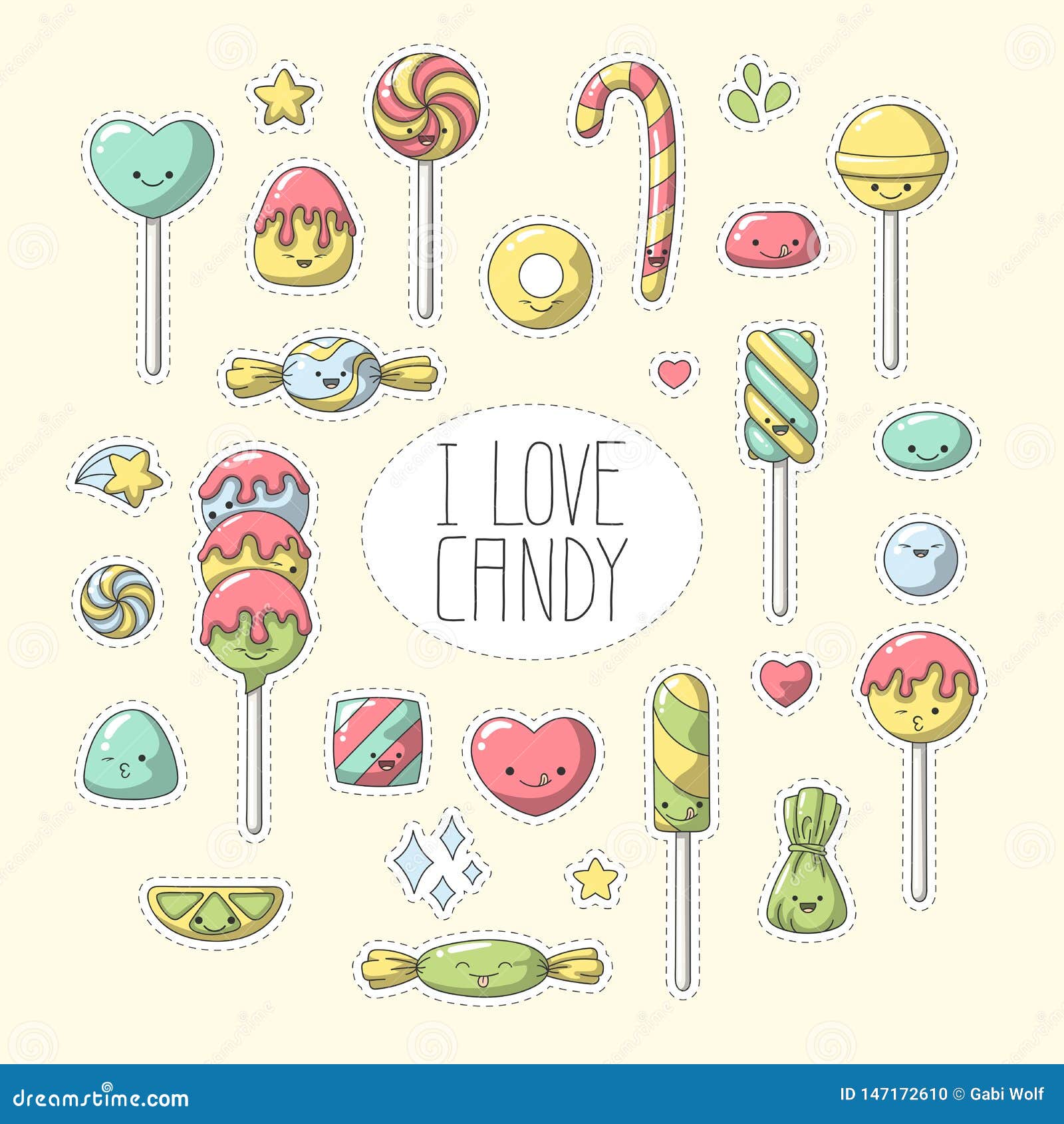 Candy Sticker Set vektor illustrationer. Illustration av lappar - 147172610