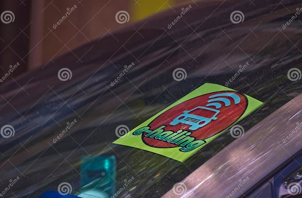E-hailing Sticker on Front Car Windscreen Stock Image - Image of ride ...