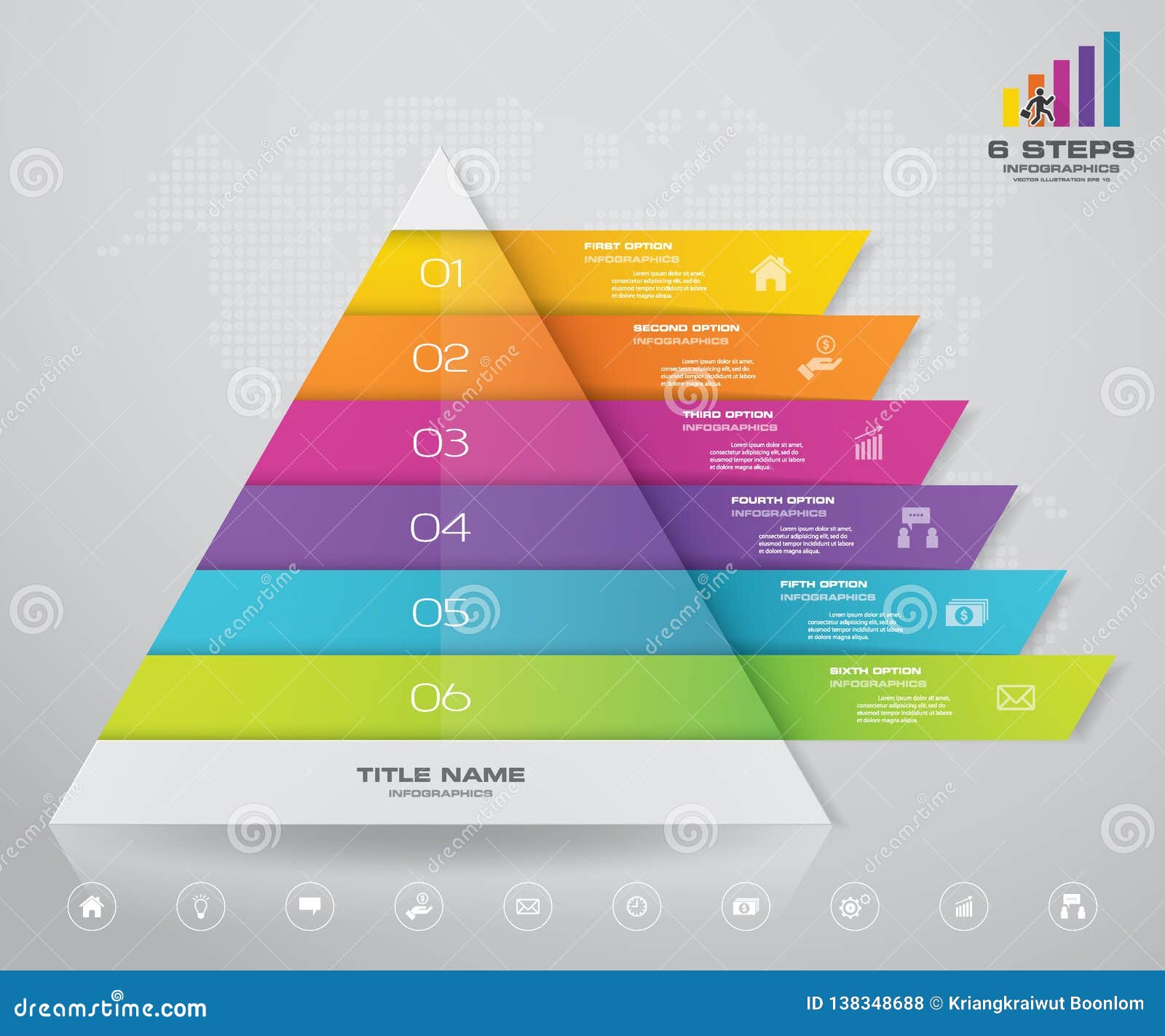 6 Steps Pyramid with Free Space for Text on Each Level. Ilustración del ...