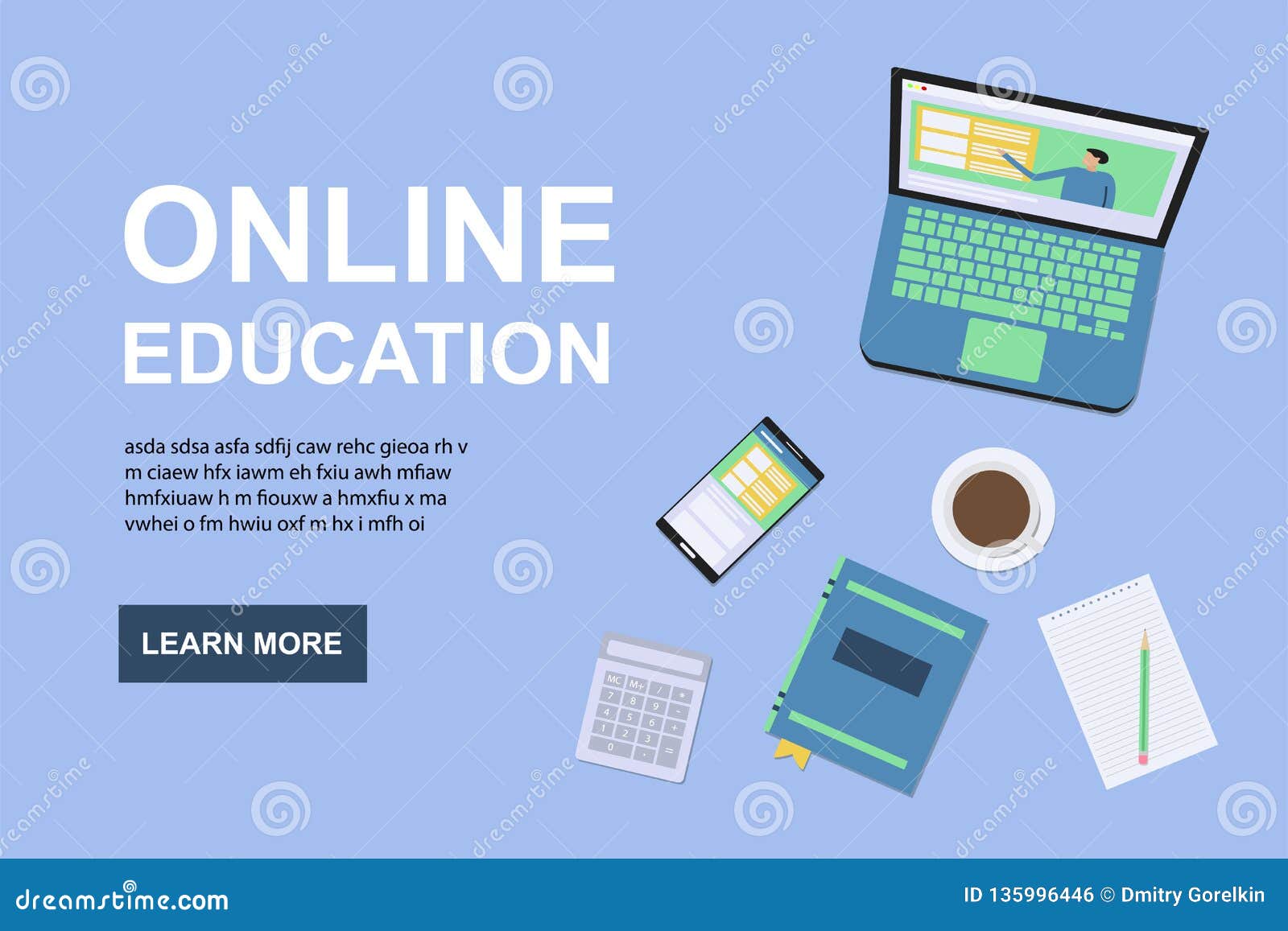 Online Education Background. Web Design Template with Notebook, Hands ...